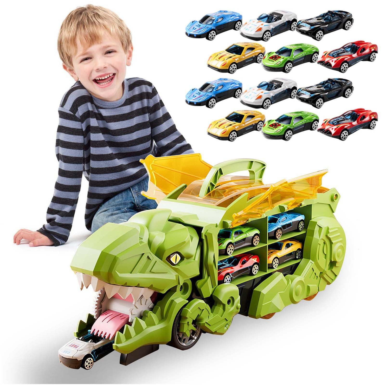CEHVOM Pull Back Vehicles Dinosaur Truck Toys For Kids Transforms With ...