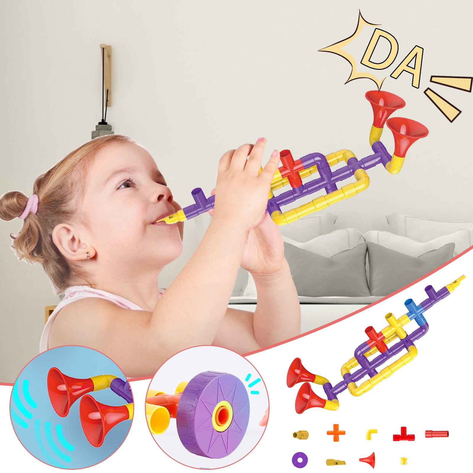 CEHVOM Water Pipe Horn Sound Wheel Building Block Toy Puzzle Plug Male ...