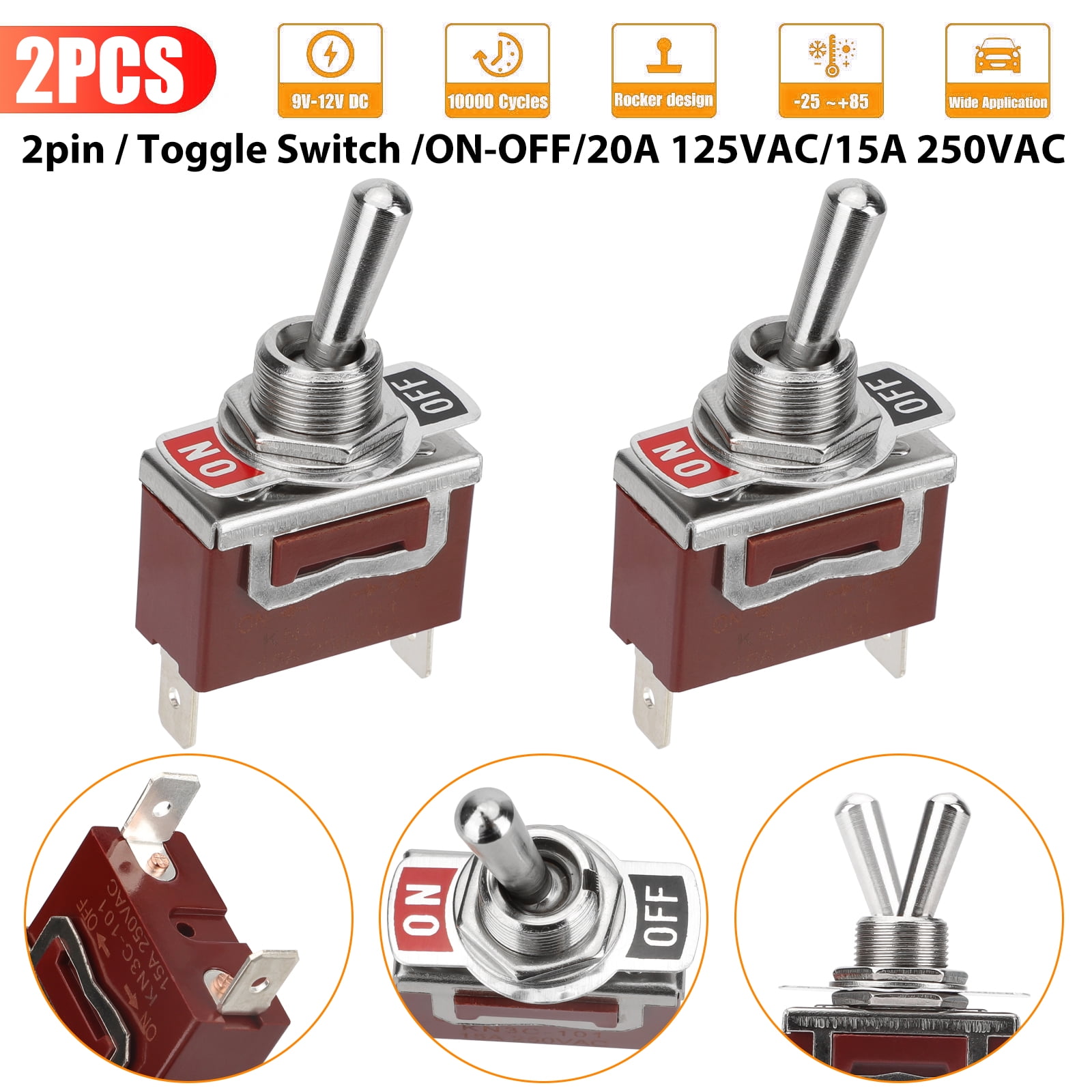 CELECTIGO 2 PCS 2-Pin Heavy Duty Spst On-Off Toggle Switch,20A 125V ...