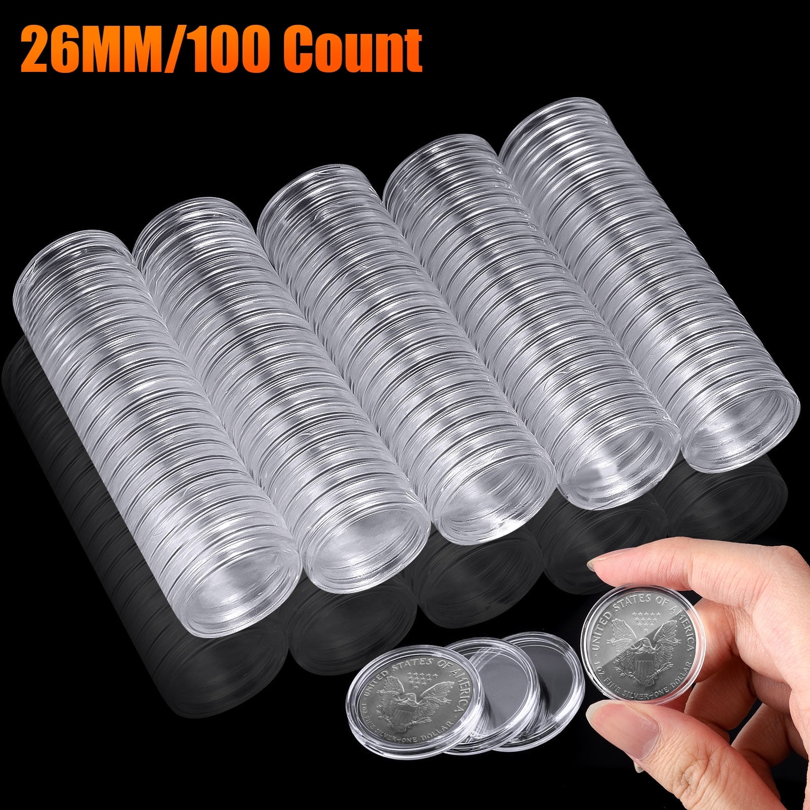 CELECTIGO 26mm Coin Holder Capsules, Clear Round Plastic Container Case ...