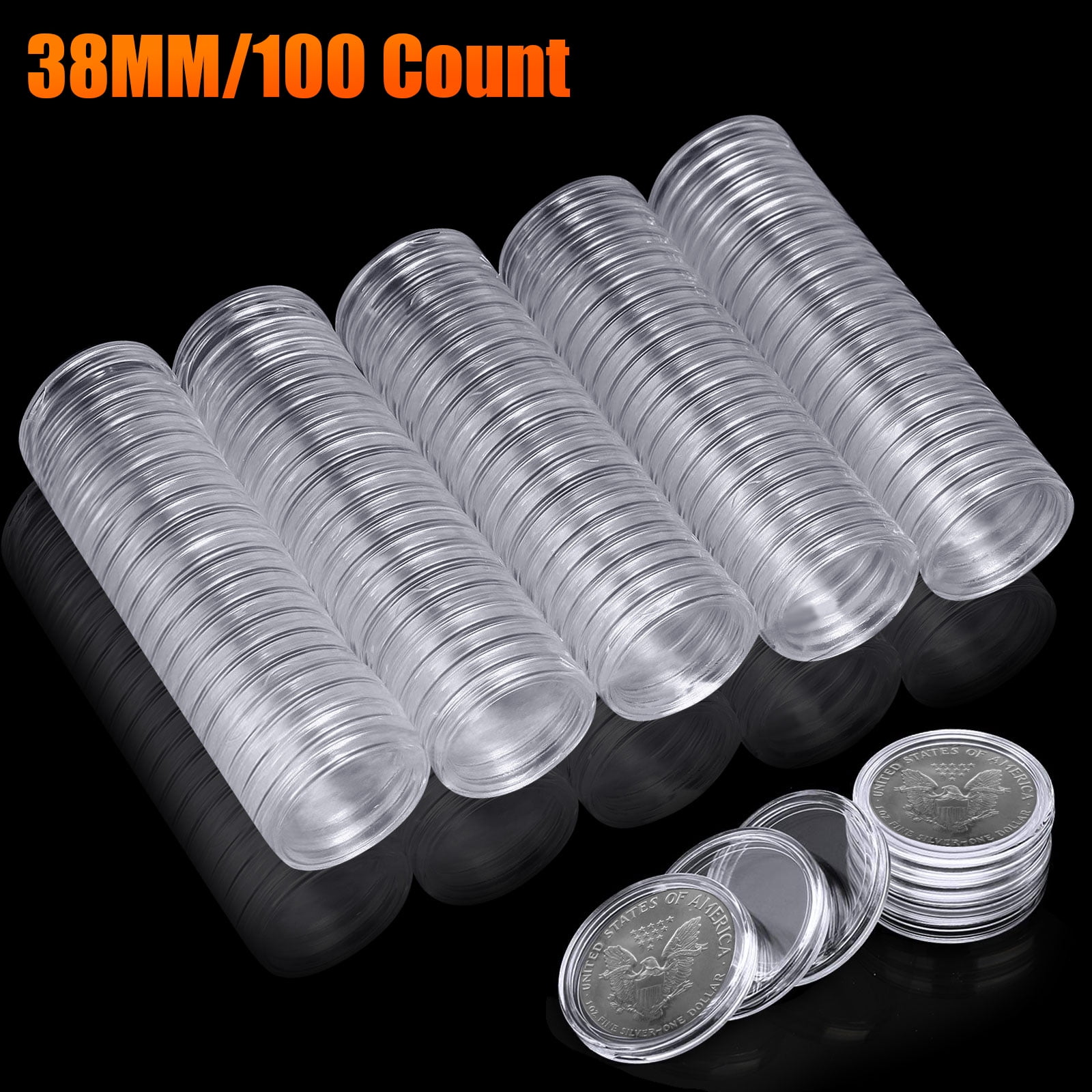 CELECTIGO 38mm Coin Holder Capsules, Clear Round Plastic Coin Container ...