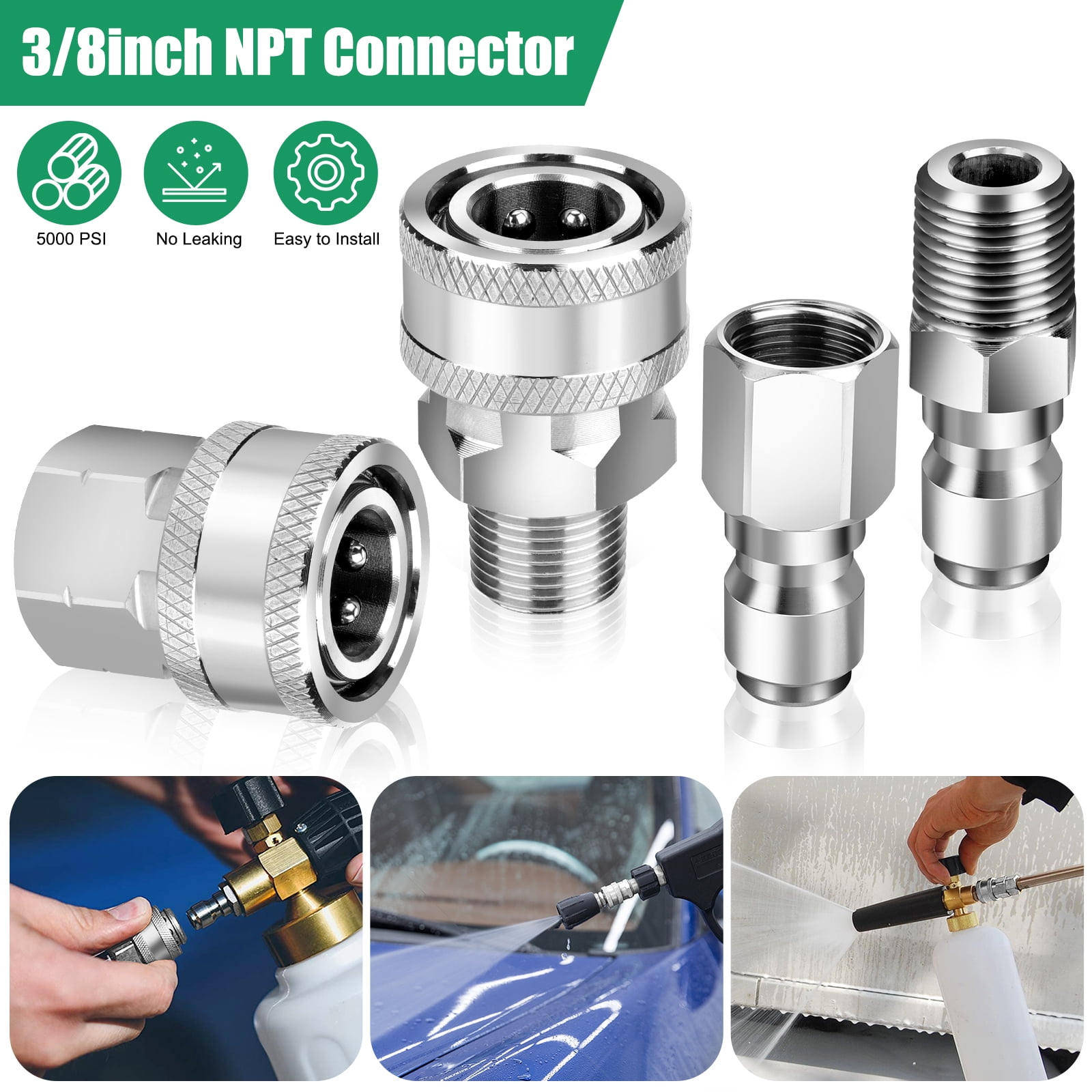 CELECTIGO 4 Pcs 3/8" Quick Connector Pressure Washer Adapters,Stainless ...