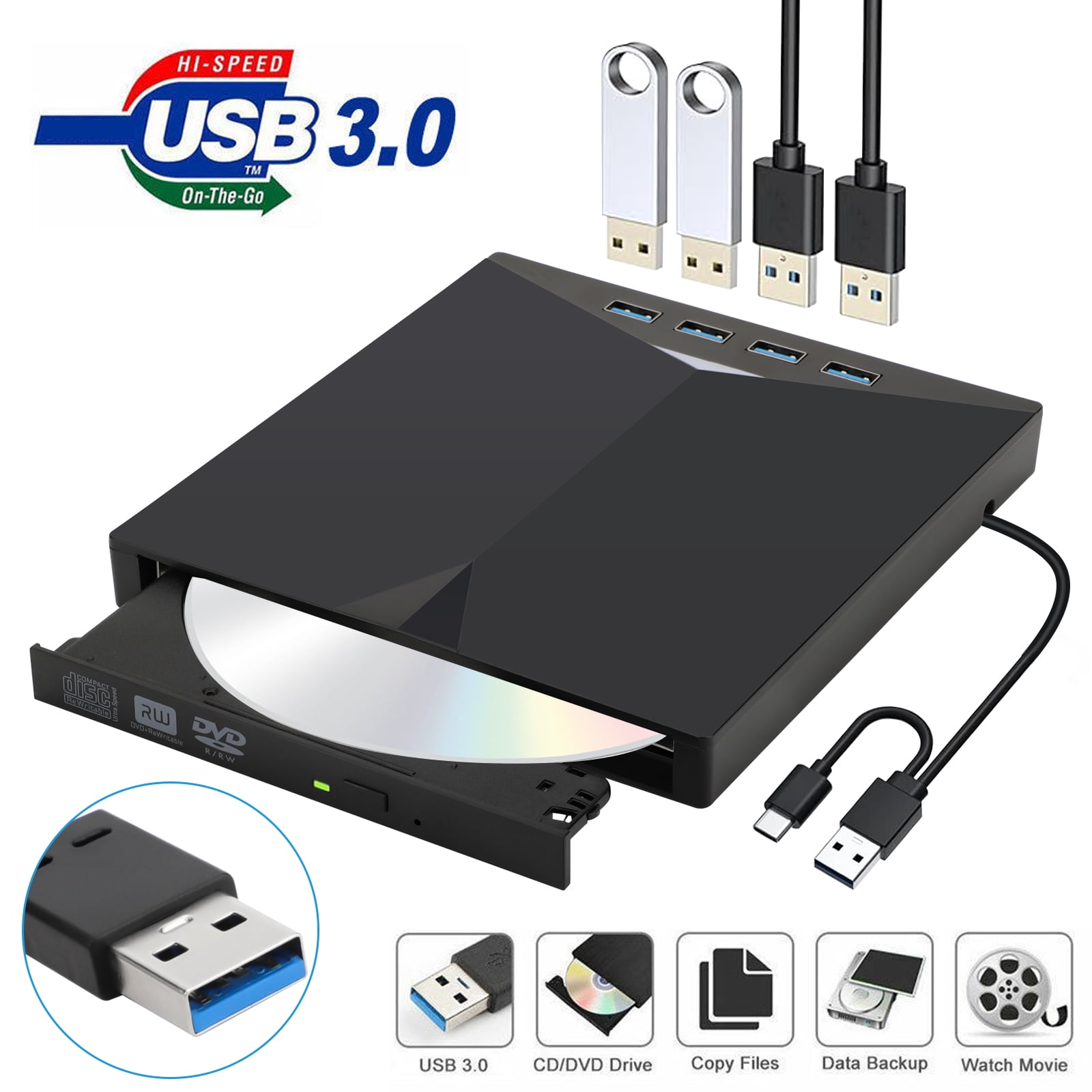 CELECTIGO 7 in 1 USB 3.0 Multi-function External CD/DVD Drive,Type-C CD ...