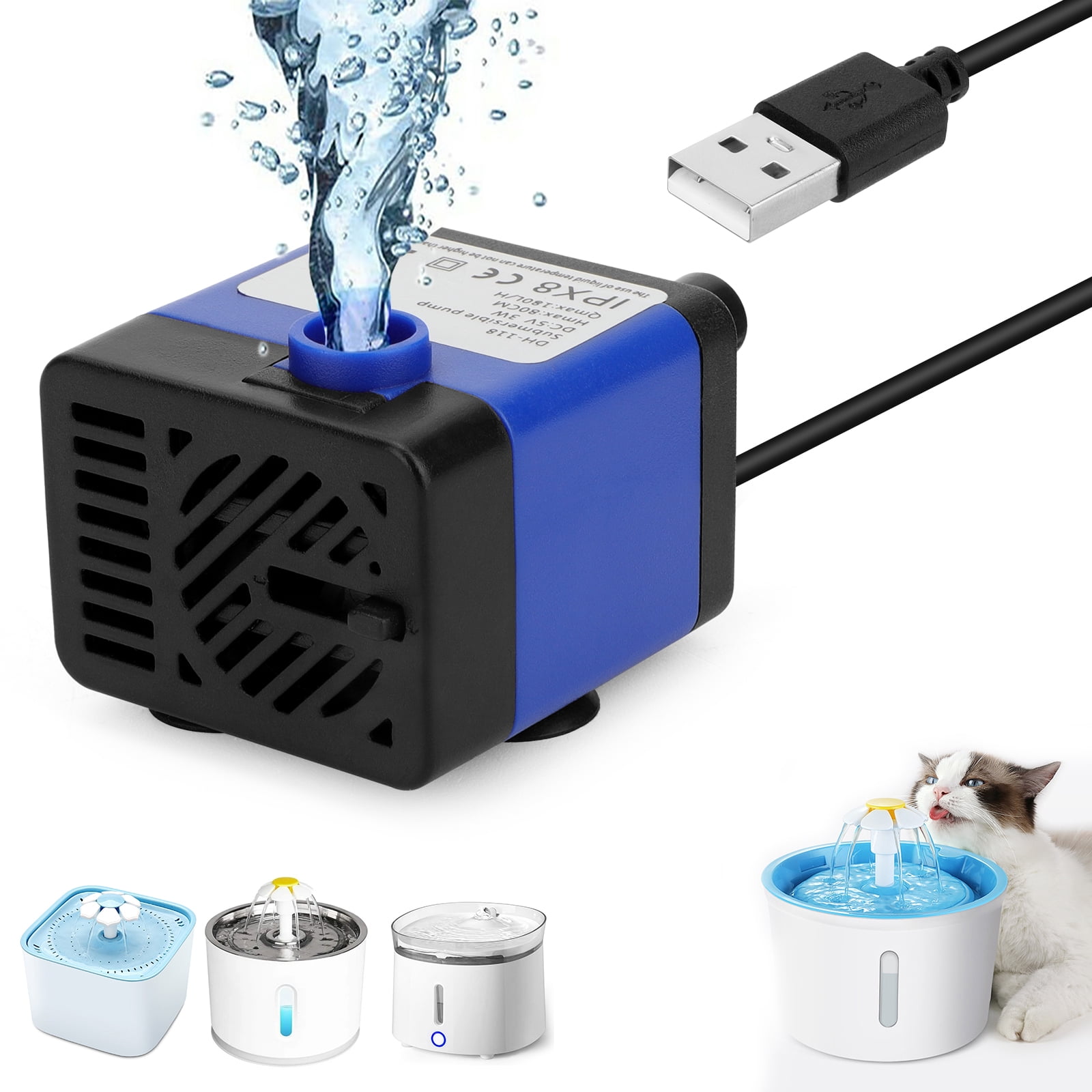 Celectigo Ceramic Pet Water Fountain Pump for Cats and Dogs, USB ...