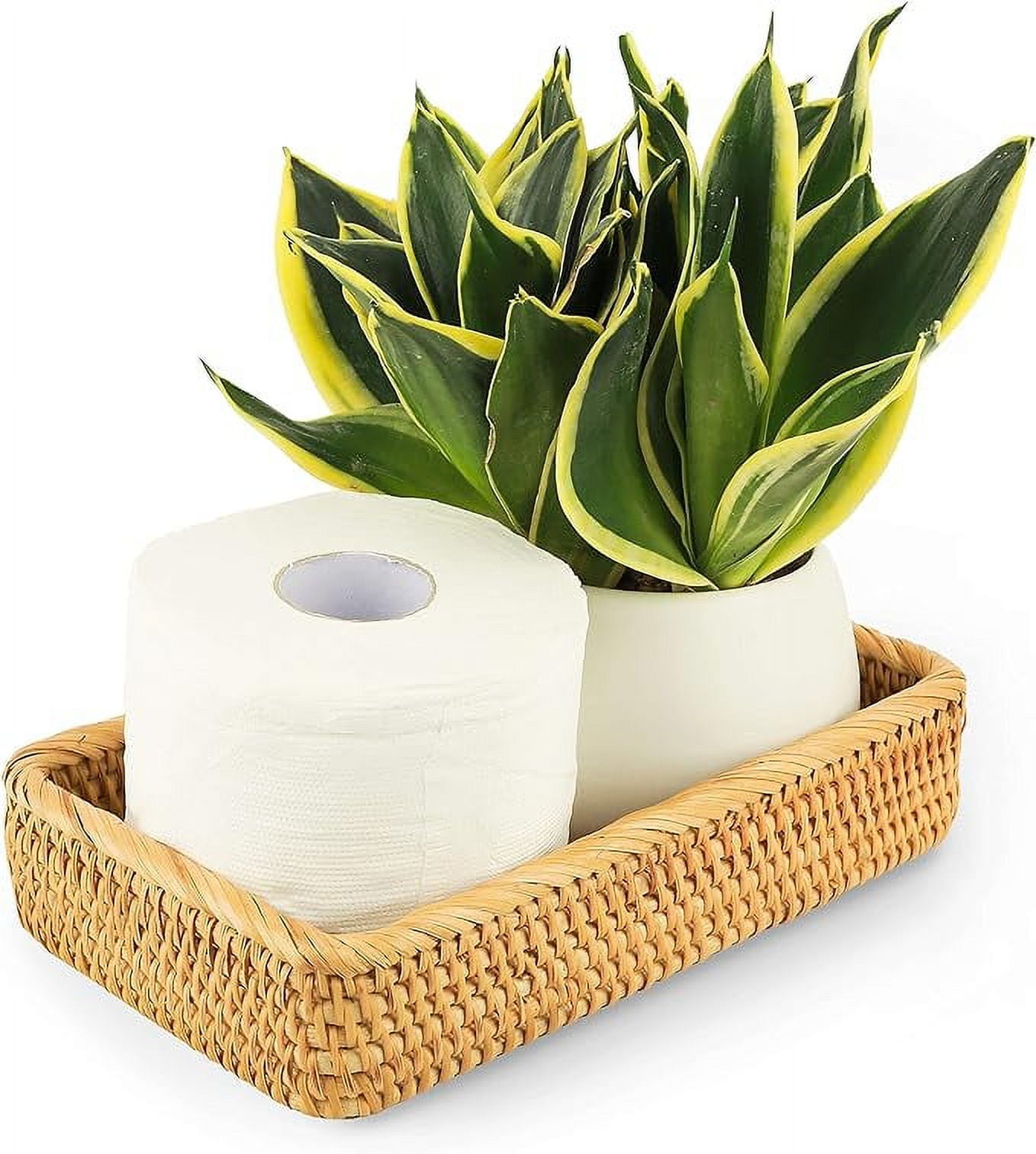 CELEZAR Rattan Toilet Tank Basket Woven Guest Towel Holder for Serving ...