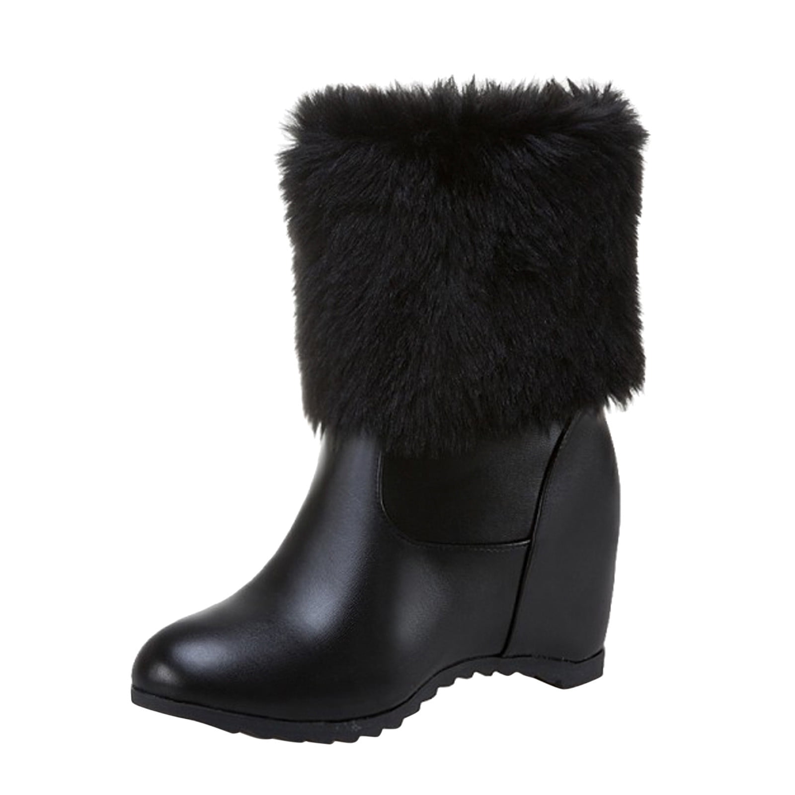 CELIEAN Ladies Fashion Winter Warm Solid Leather Plush Collar With ...