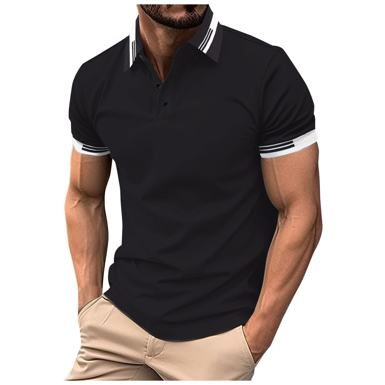 CELIEAN Men's Summer Quick Shirt Button Sports Men's Polo Shirts Black ...