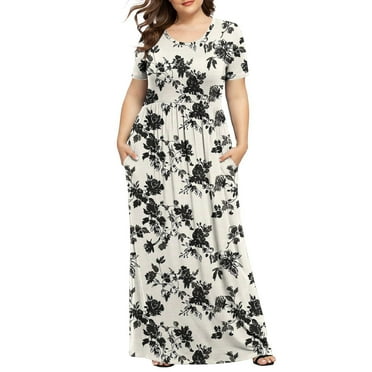 JuneFish Plus Size 2X-6X Women's Summer Maxi Loose Dress with Pockets ...