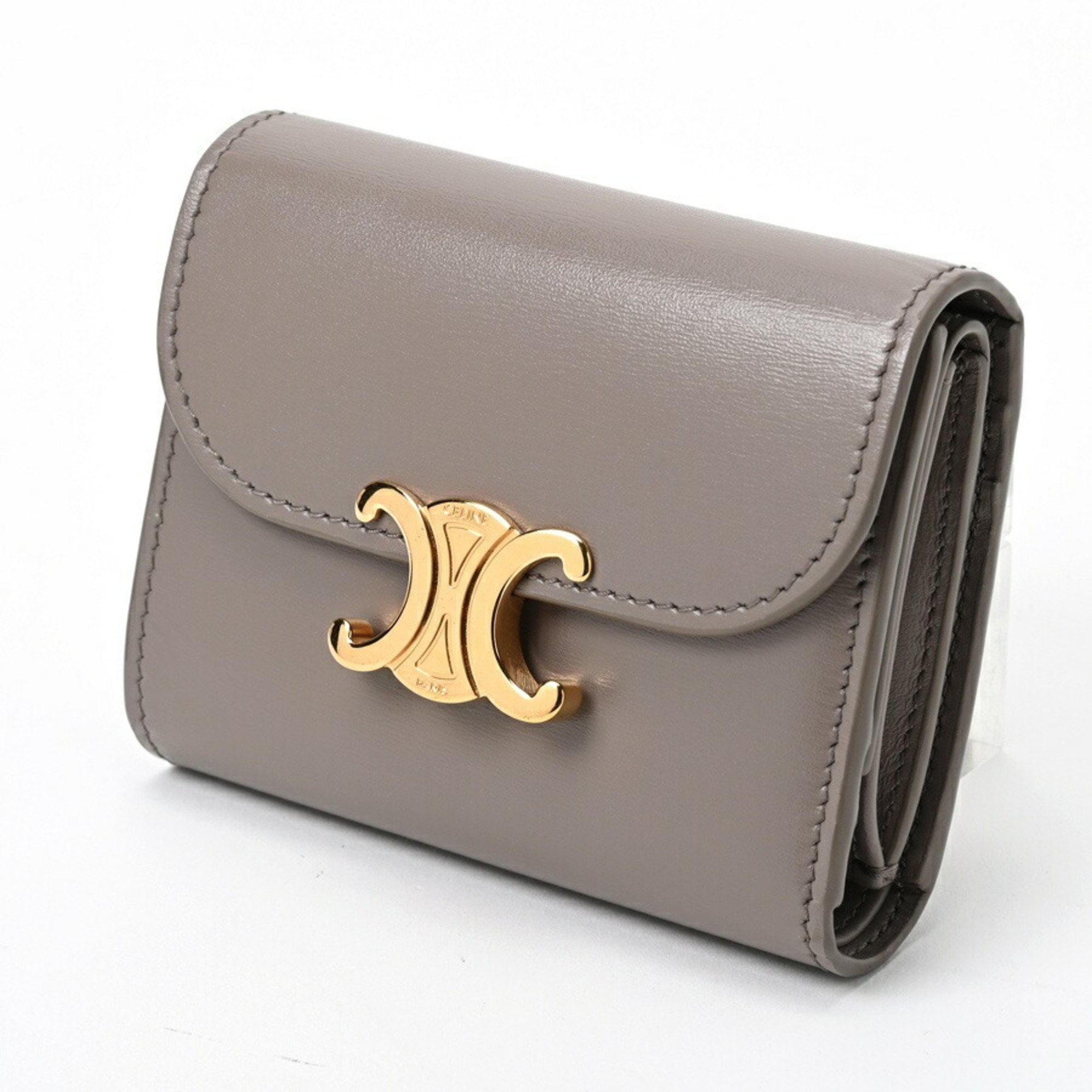Pre-Owned CELINE Triomphe Small Wallet 10D783DPV.10BL Shiny Calfskin ...