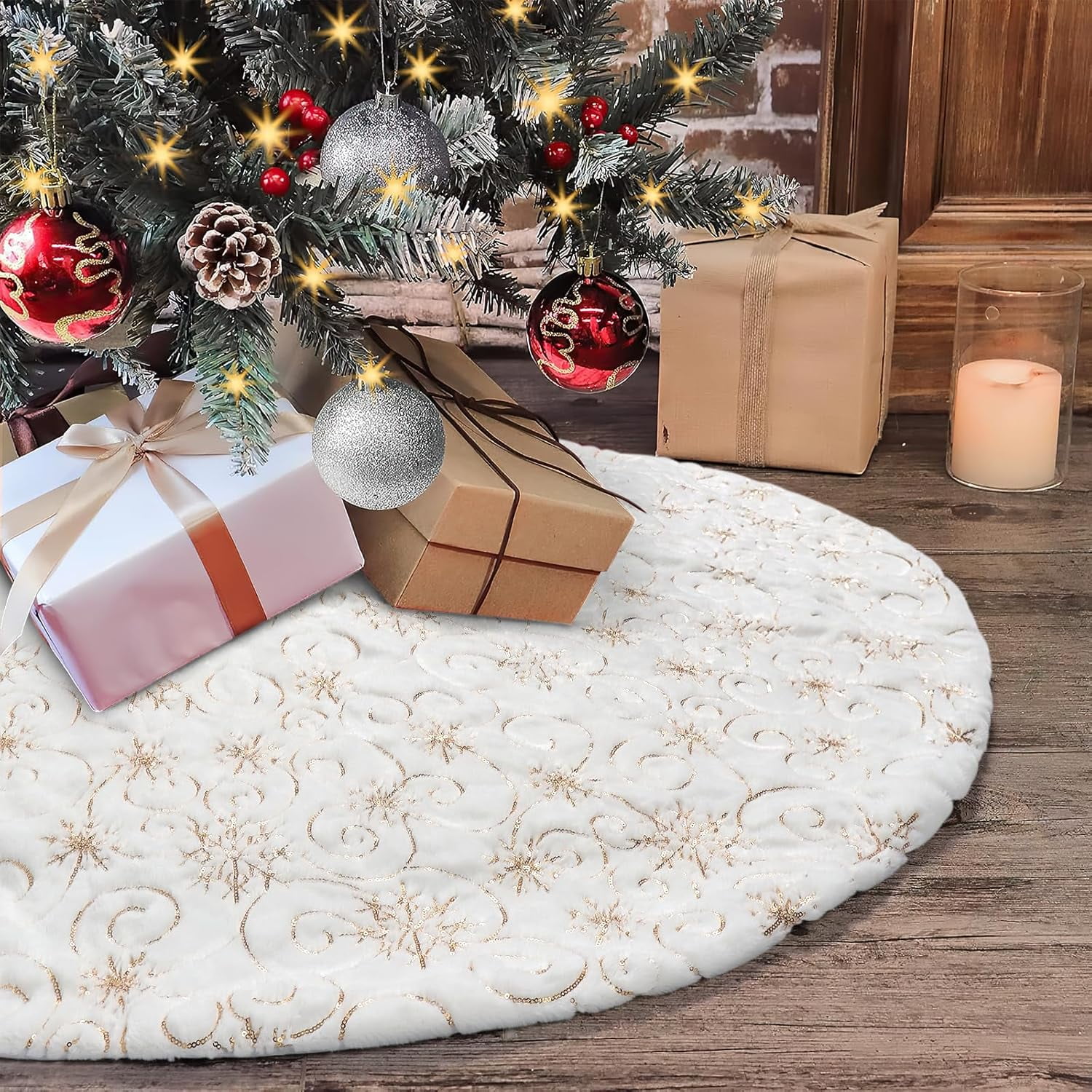 CELIVESGG 48 Inch Large Christmas Tree Skirt White Tree Skirt Xmas Faux ...