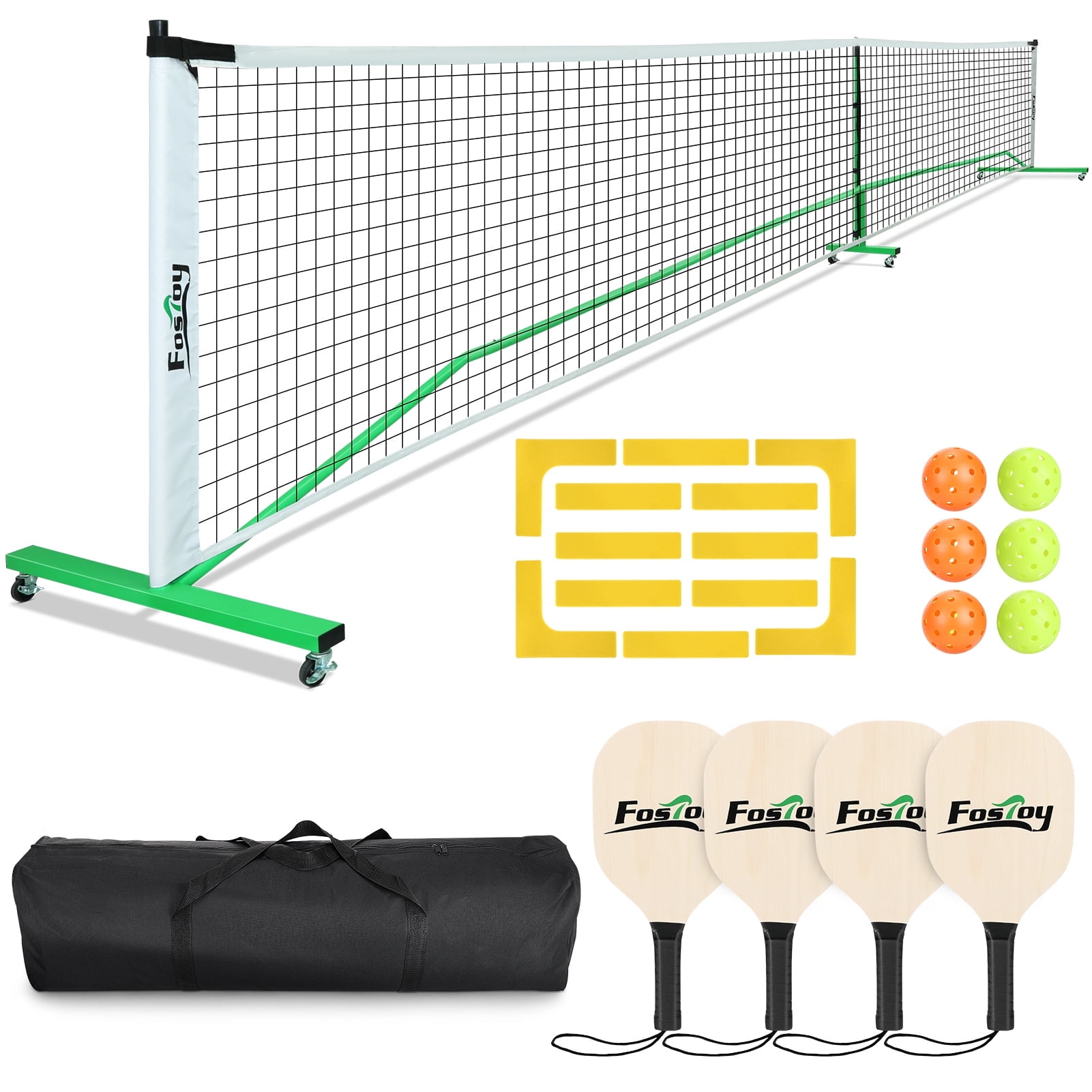 CELLOMOMO 22ft Portable Pickleball Net on Wheels, Pickleball Set with ...