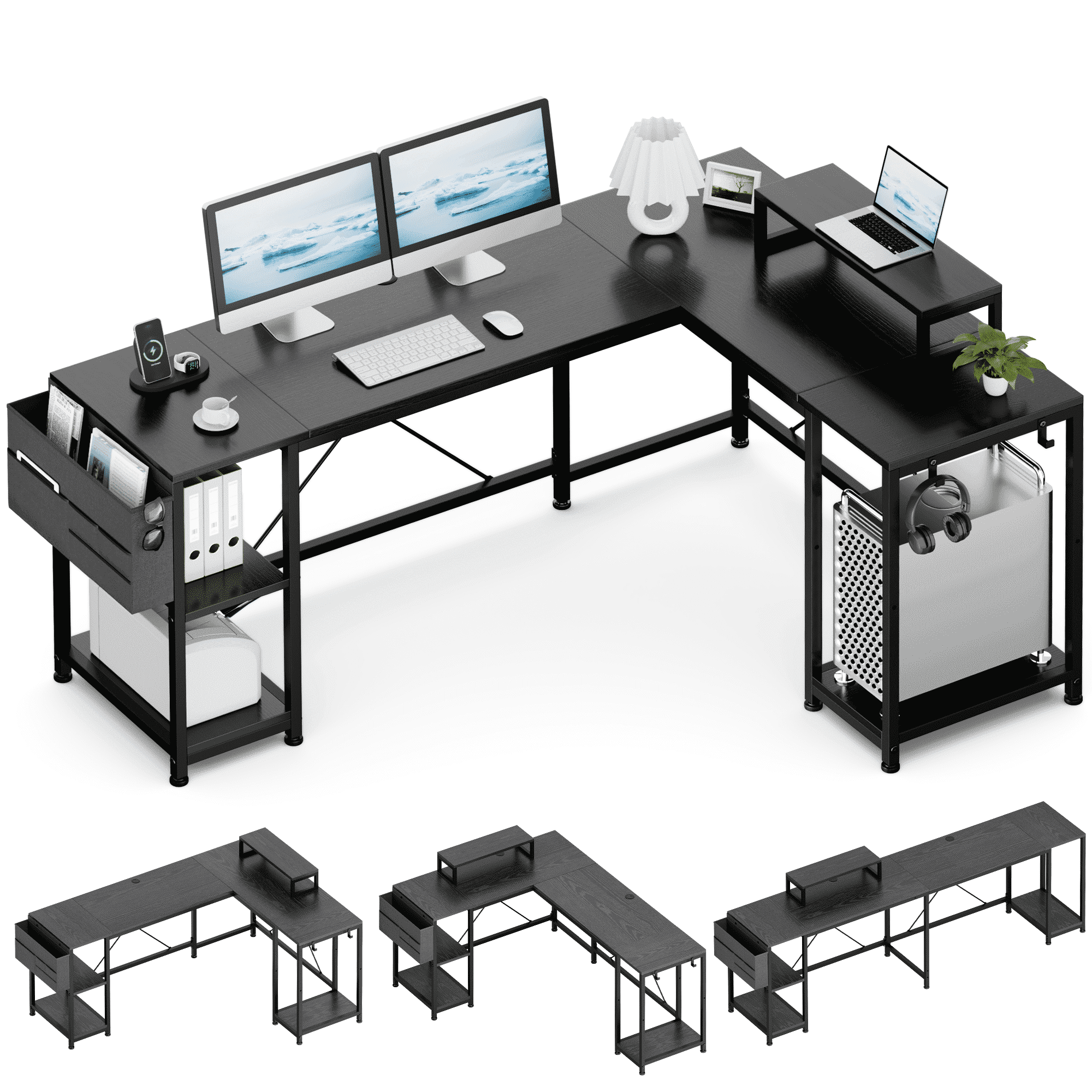 CELLOMOMO Monitor Stand L Shaped Gaming Desk with Reversible Shelves Black Walmart