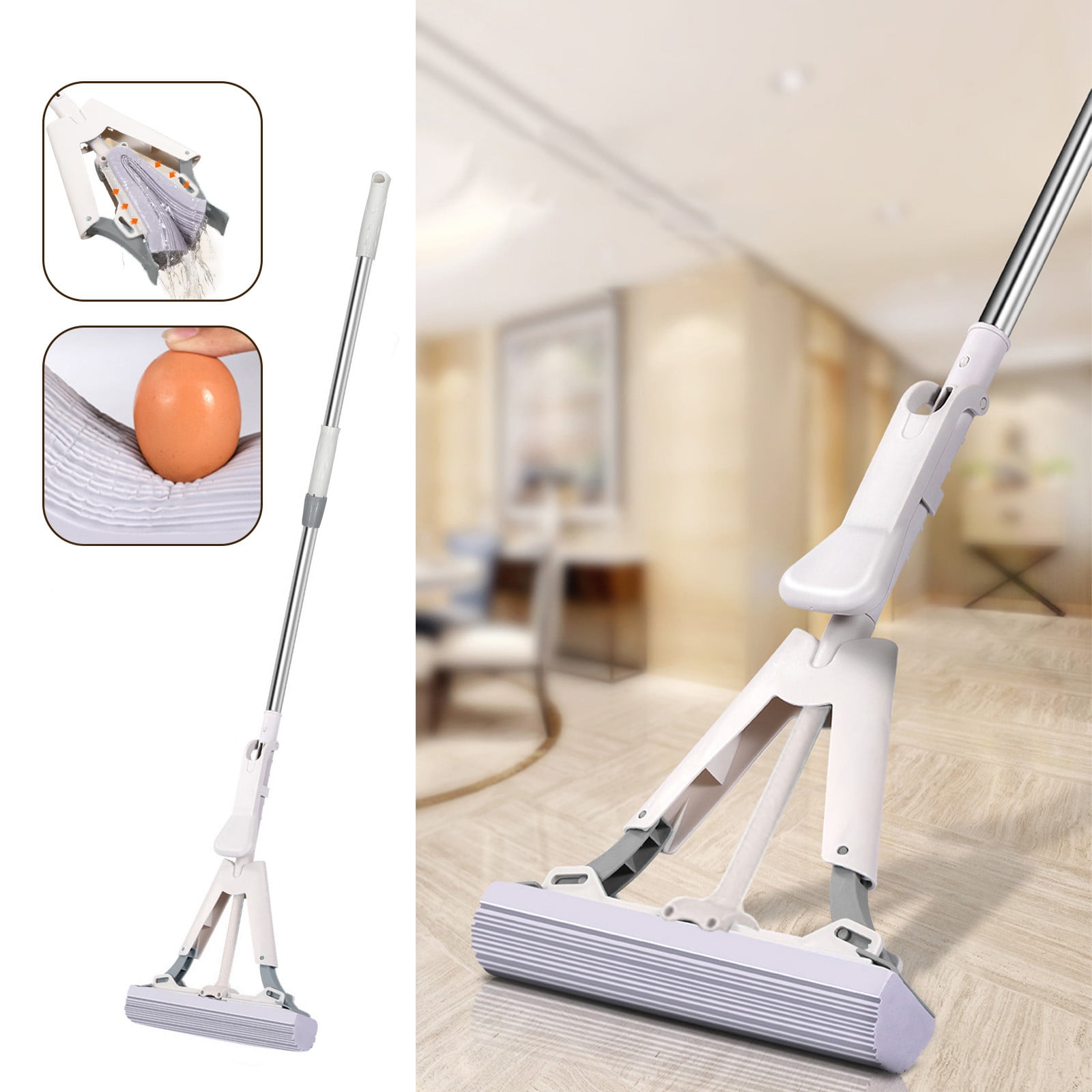 CELNNCOE Mops For Floors,Suction Sponge Foam Mop ,Retractable Sponge ...