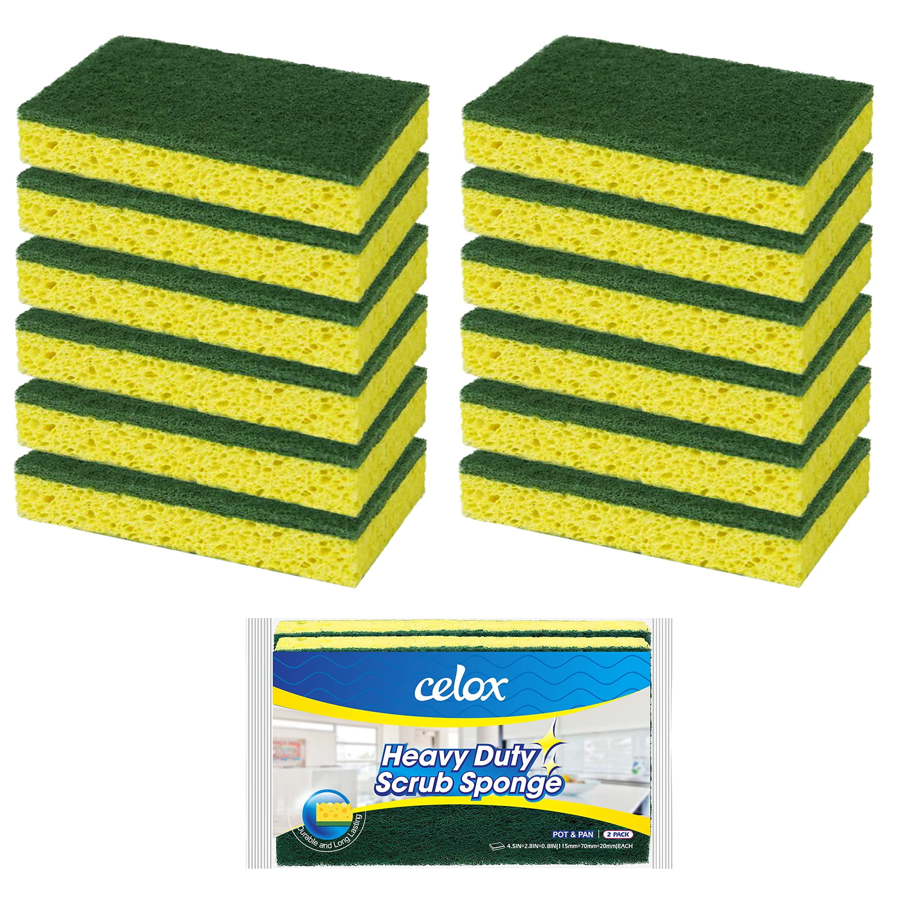 CELOX 12 Pack Dish SAF21 Sponge for Kitchen, Dual Sided Scrub Heavy ...