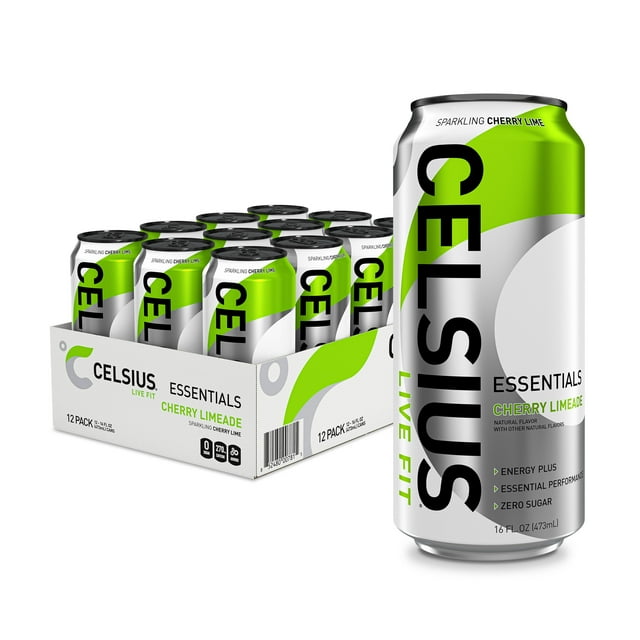 CELSIUS ESSENTIALS, Sparkling Cherry Limeade, Performance Energy Drink 16 fl oz (Pack of 12 ...