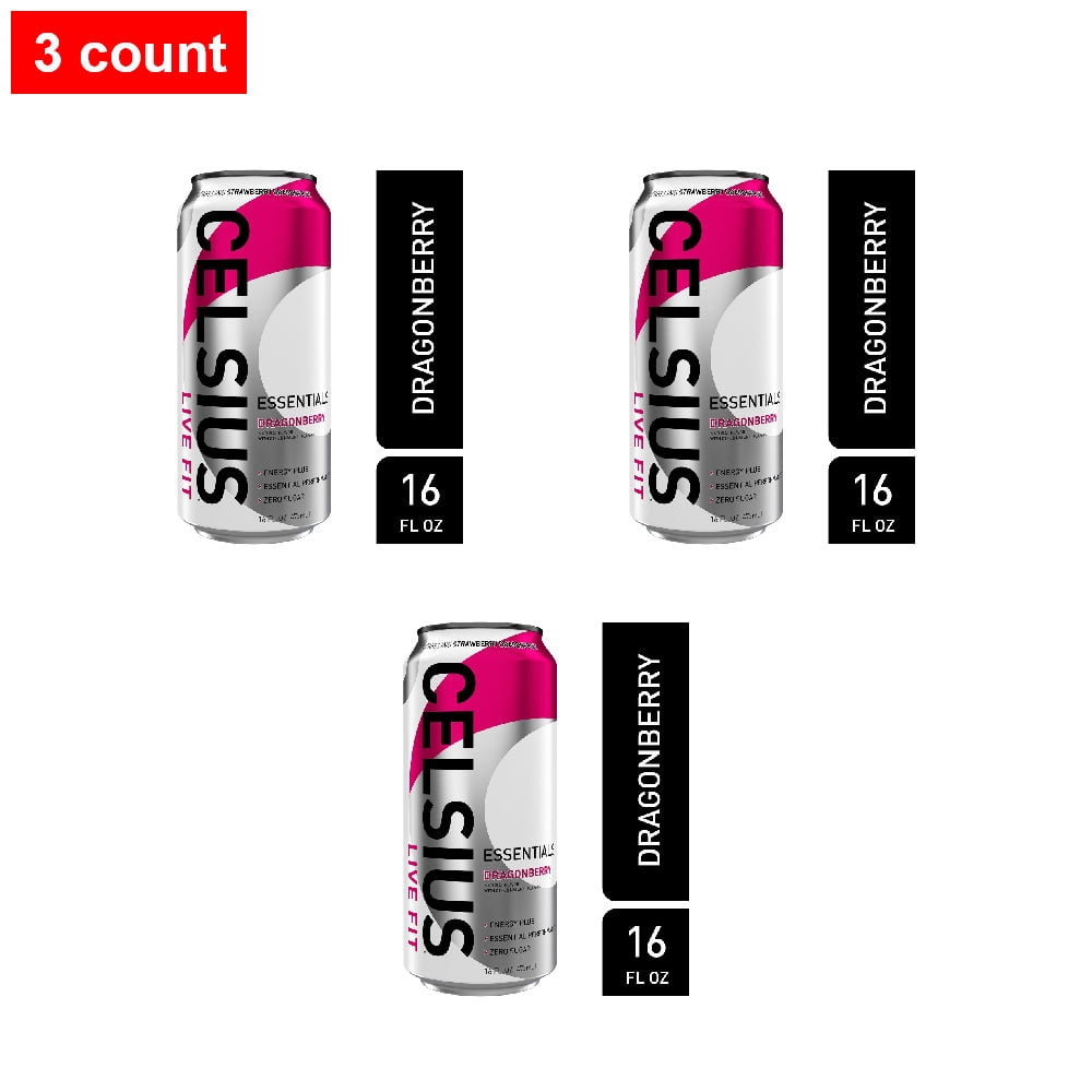 CELSIUS ESSENTIALS Sparkling Dragonberry Energy Drink Can 16 fl oz - 3 ...