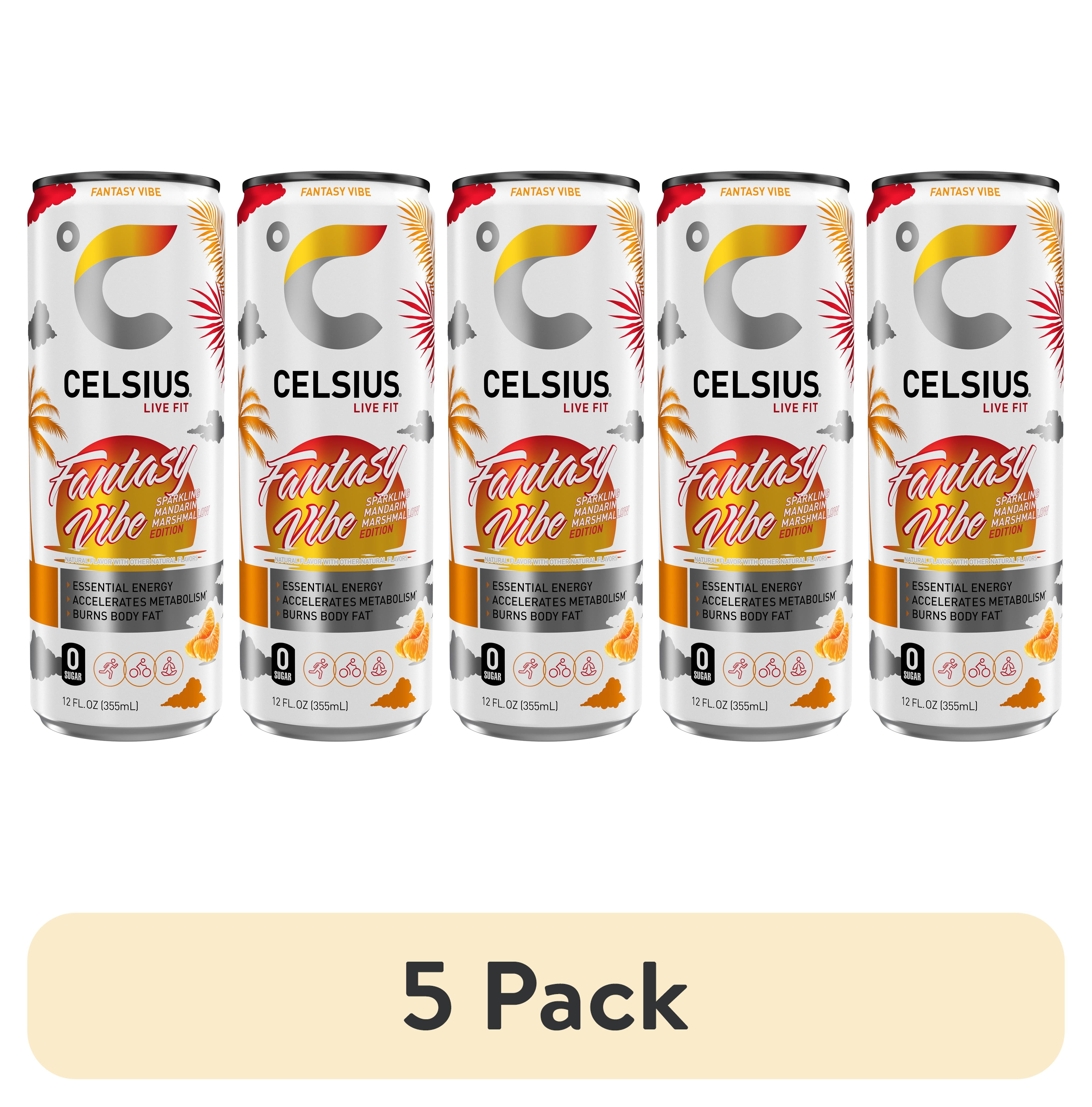 (5 pack) CELSIUS Sparkling Fantasy Vibe, Functional Essential Energy Drink 12 fl oz Single Can ...