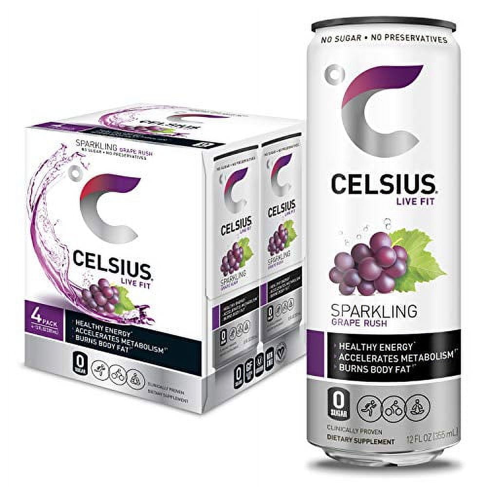 CELSIUS Essential Energy Drink 12 Fl Oz, Sparkling Grape Rush (Pack of ...