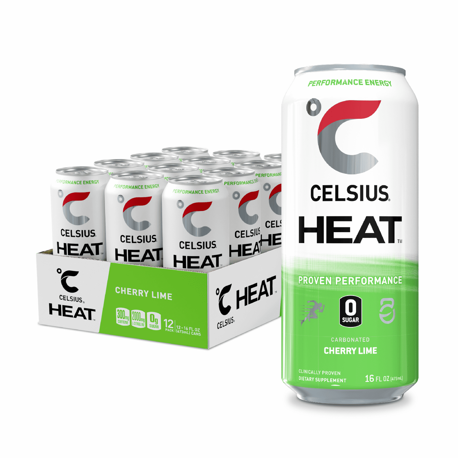 CELSIUS HEAT Zero Sugar, Sparkling Cherry Limeade, Essential Energy Drink, 16 fl oz, Pack of 12 ...