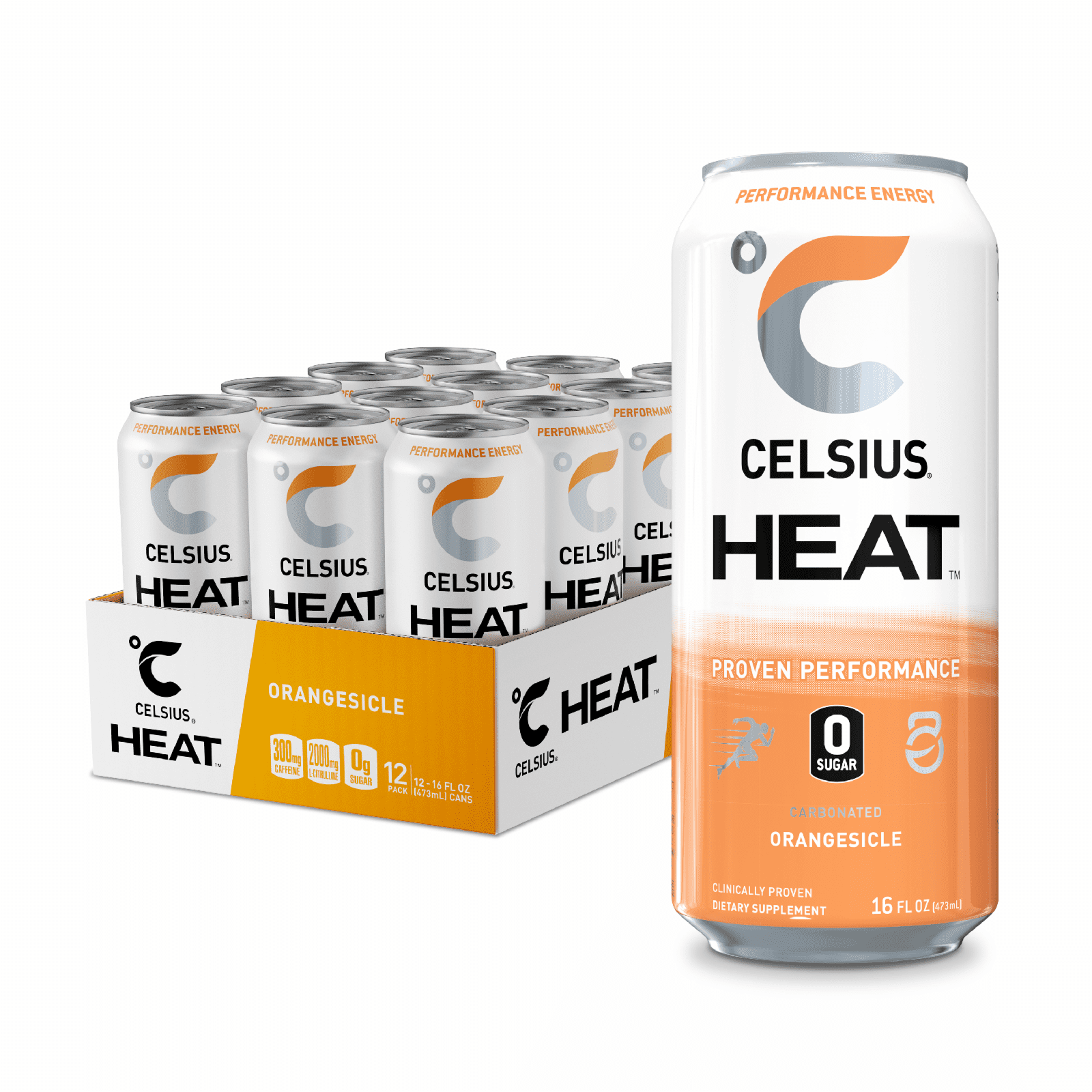 CELSIUS HEAT Sparkling Orangesicle, Functional Essential Energy Drink 16 fl oz (Pack of 12 ...