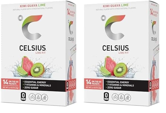 CELSIUS Kiwi Guava Lime On-the-Go Powder Stick Packs, Zero Sugar, 14 ...