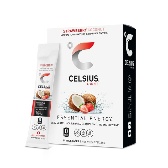 CELSIUS On-the-Go Essential Energy Drink Mix, Coconut-Strawberry, Sugar ...