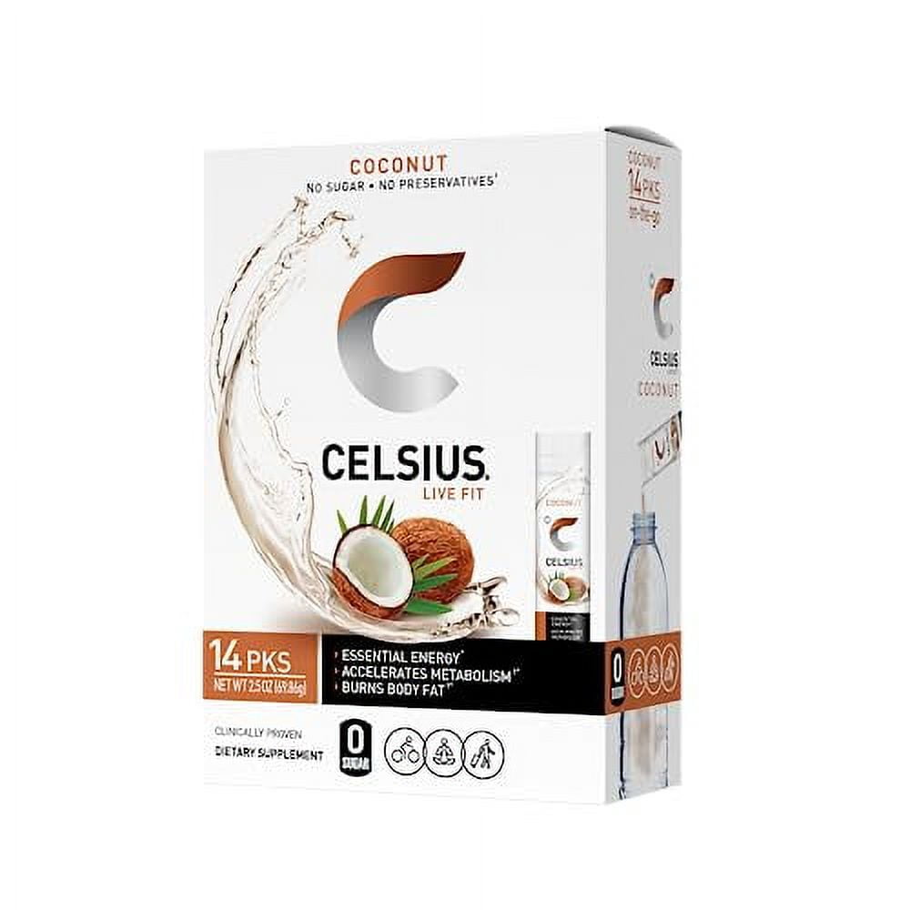 CELSIUS On-the-Go Powder Stick Packs, Zero Sugar,Coconut, 2.5 Oz (14 ...