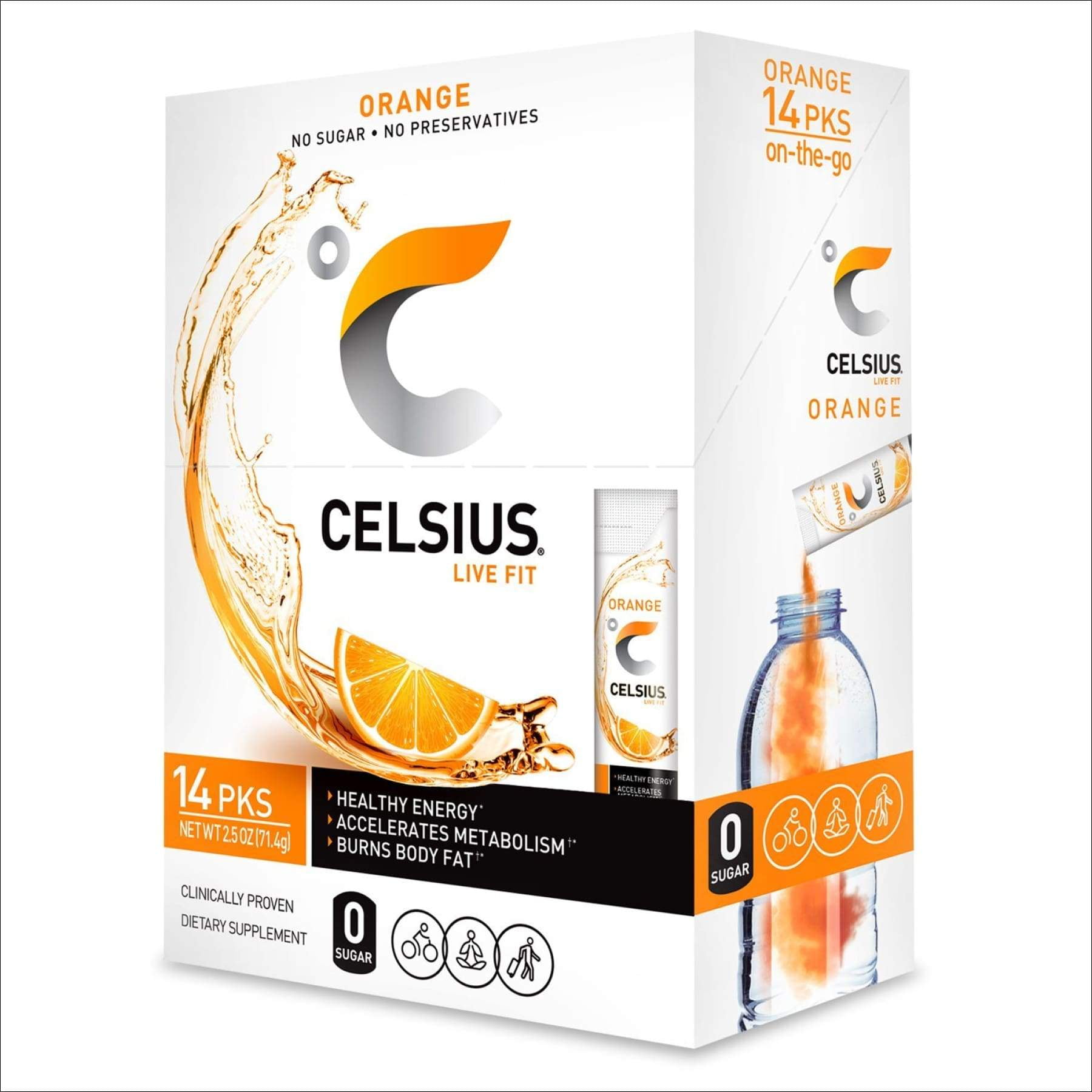 CELSIUS Orange Energy Drink Mix, On-the-Go Powder Stick Packs, Zero ...