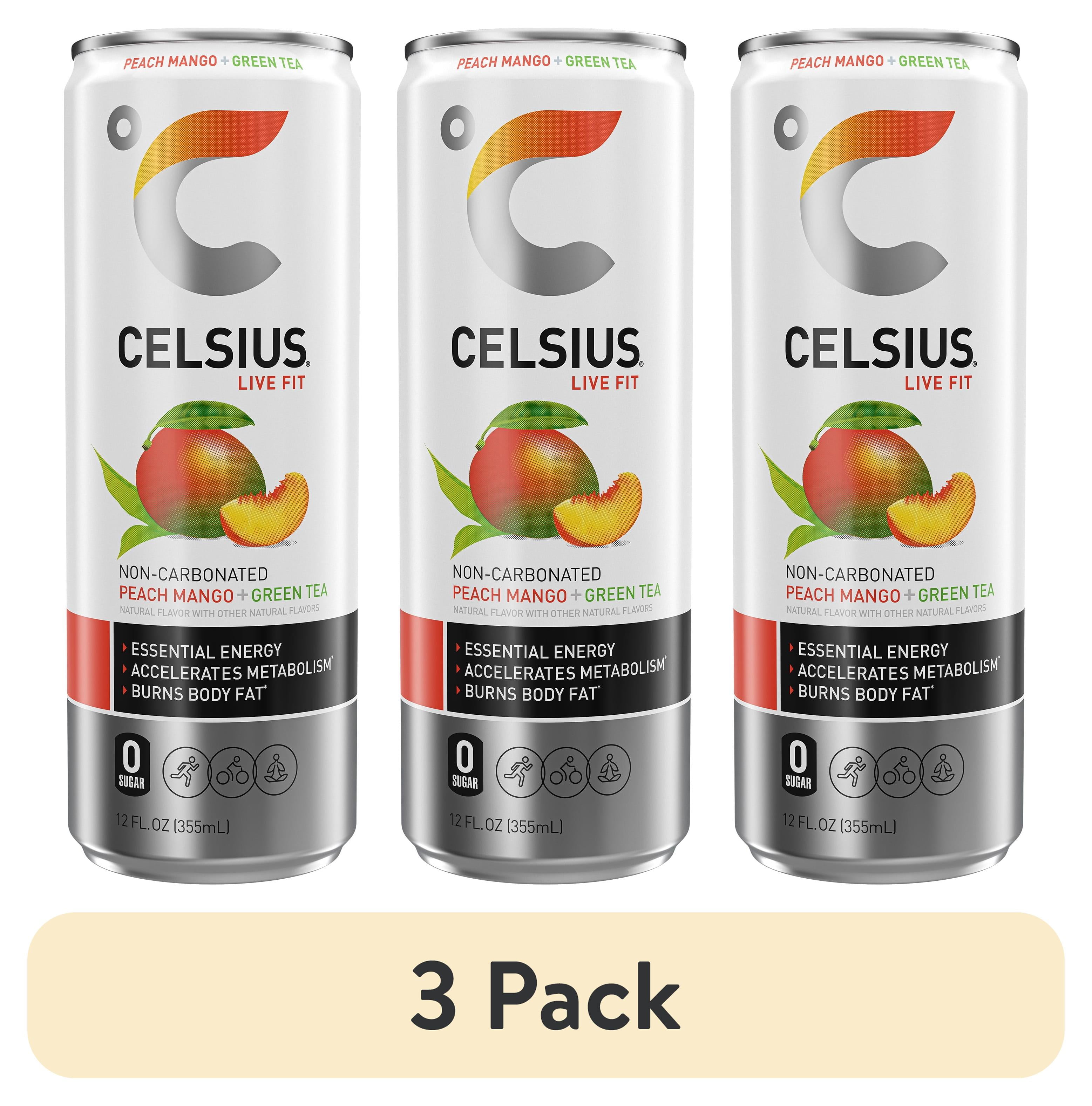 (3 pack) CELSIUS Fizz Free Peach Mango Green Tea, Functional Essential ...
