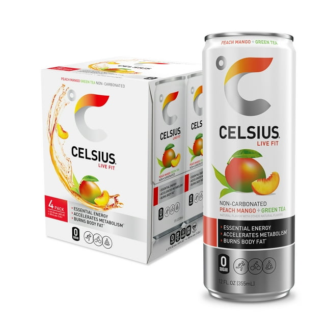 CELSIUS Peach Mango Green Tea, Sugar-Free, Non-Carbonated Essential ...
