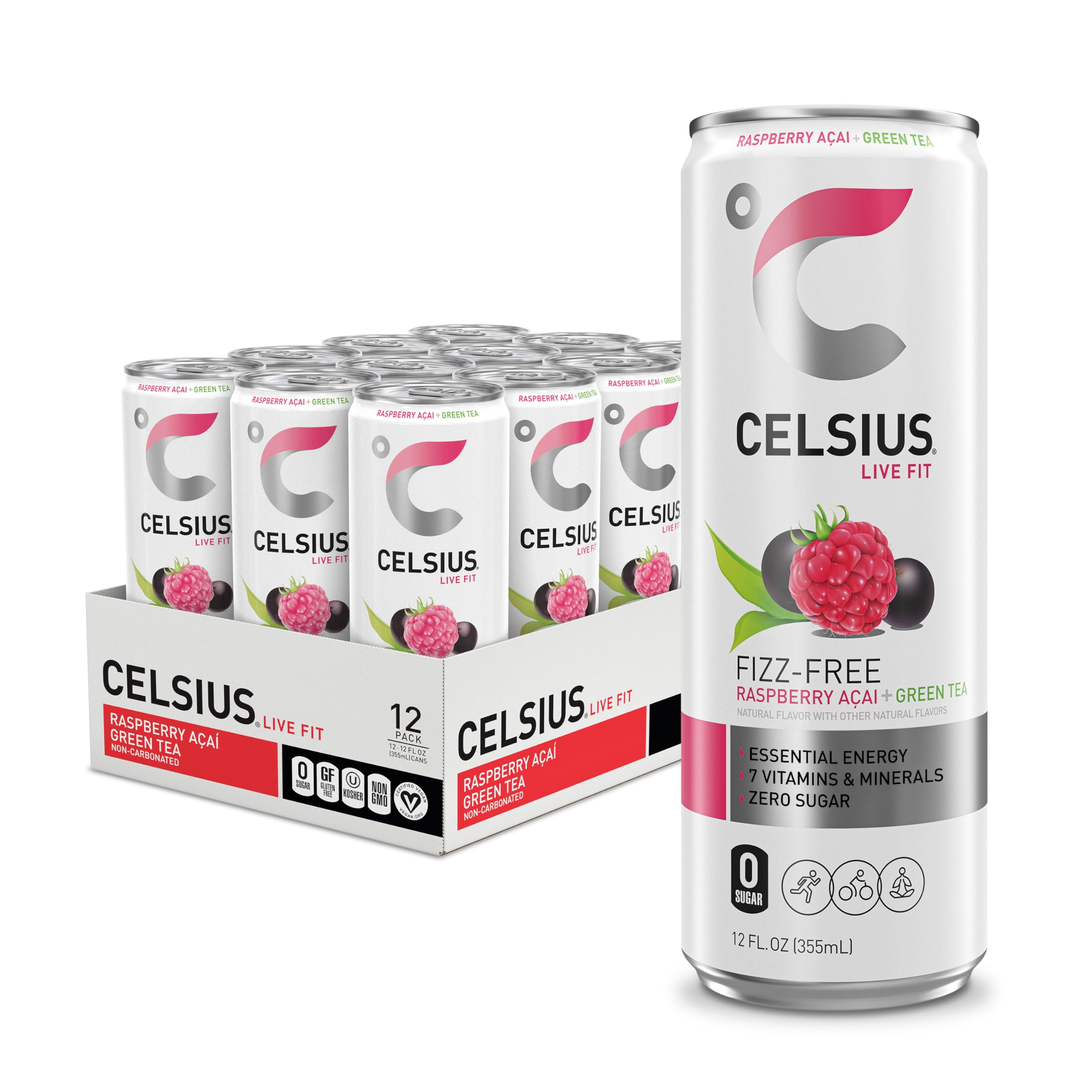 CELSIUS Raspberry Acai Green Tea, Functional Essential Energy Drink 12 ...