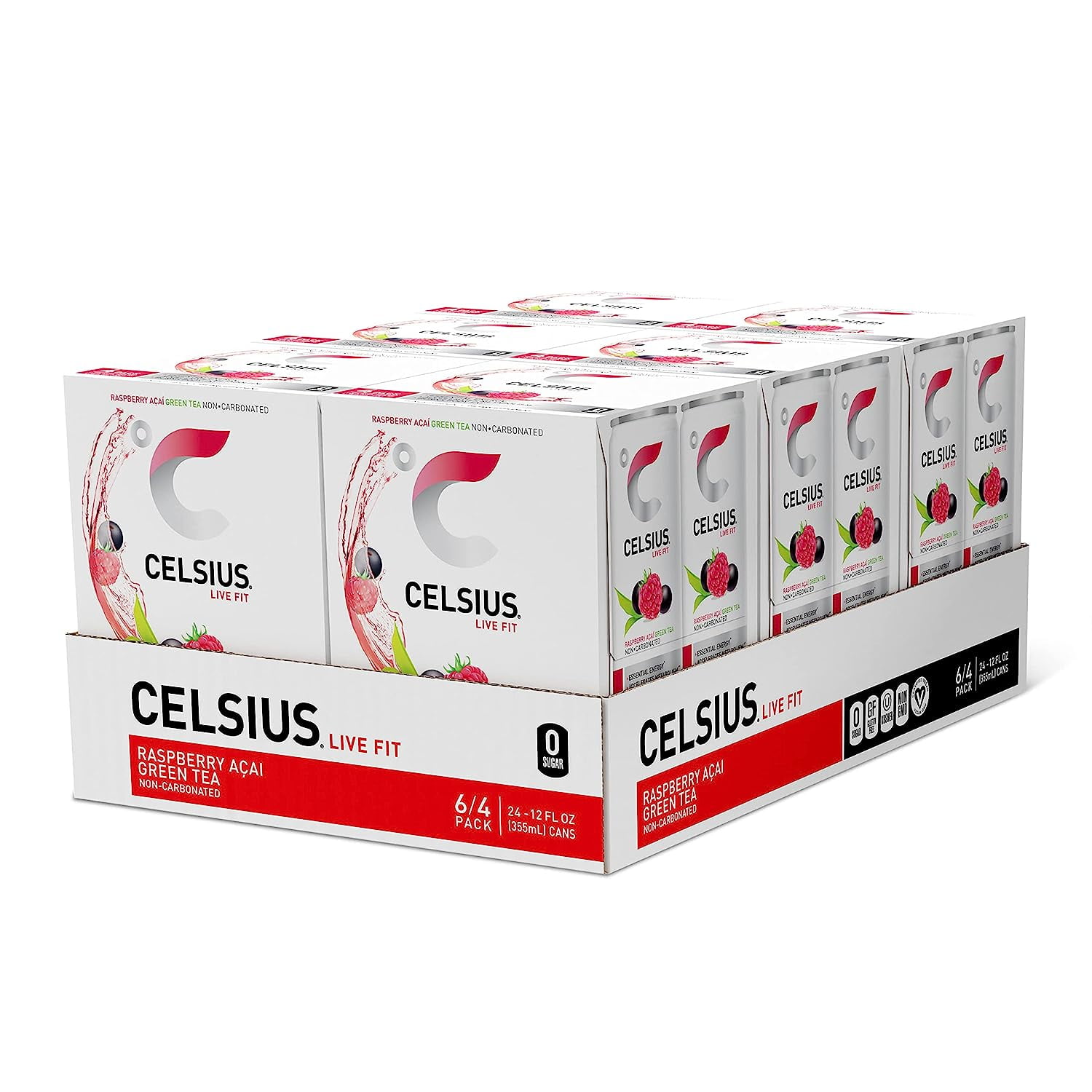 CELSIUS Raspberry Acai Green Tea, Functional Essential Energy Drink 12 ...