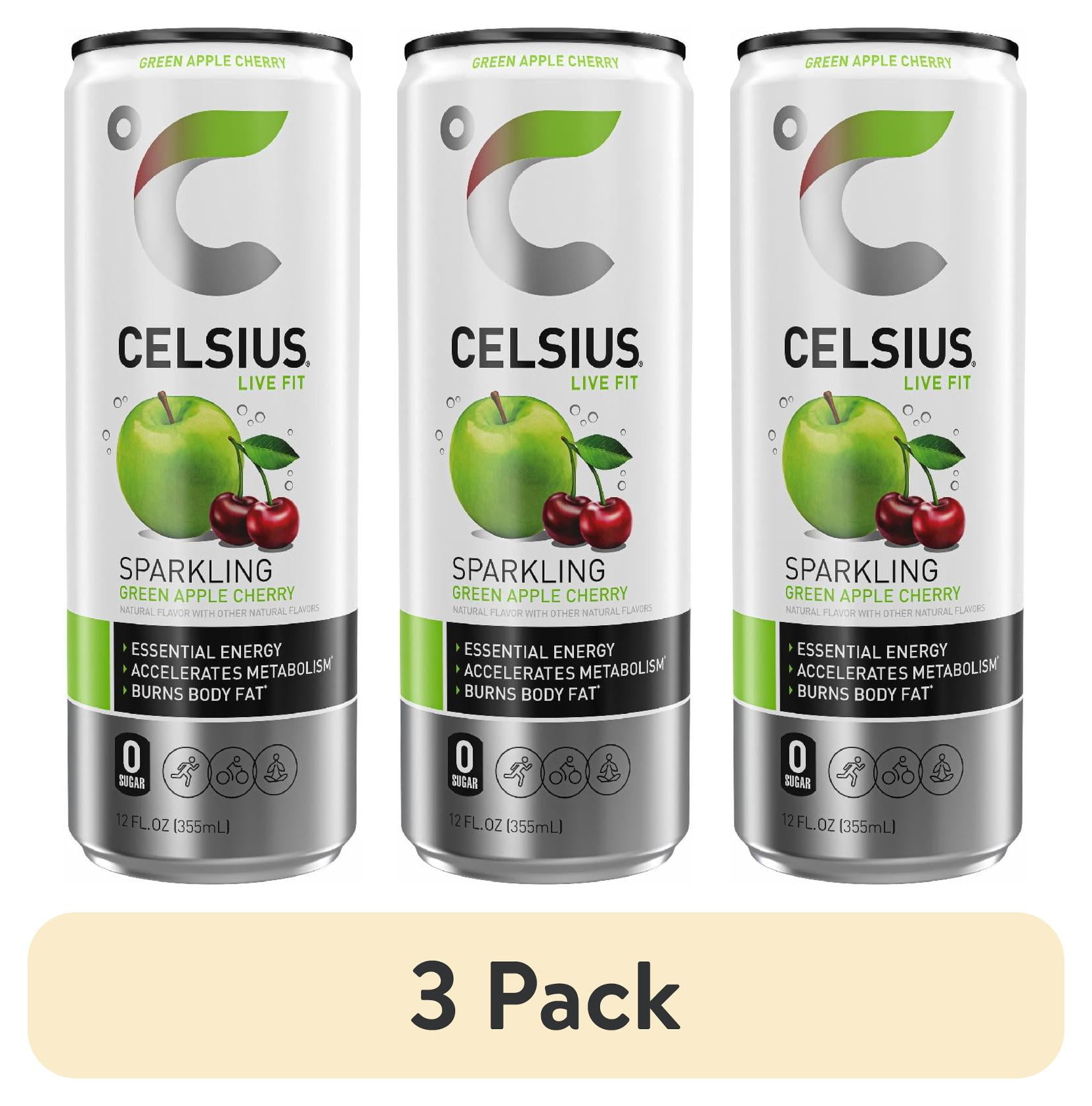 (3 pack) CELSIUS Sparkling Green Apple Cherry, Functional Energy Drink ...