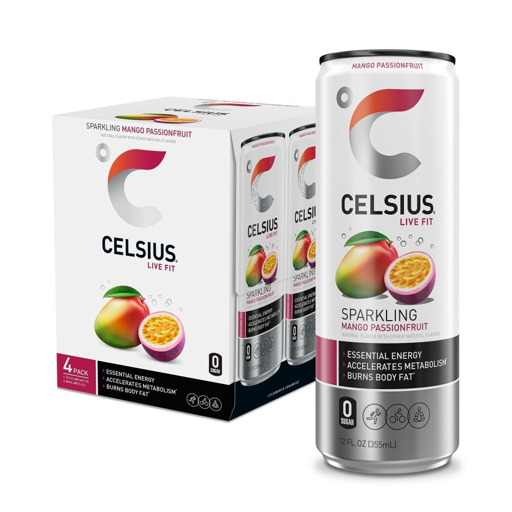 CELSIUS Sparkling Mango Passion Fruit Energy Drink Multipack Cans 4 pk / 12 fl oz - Pack of 1 ...