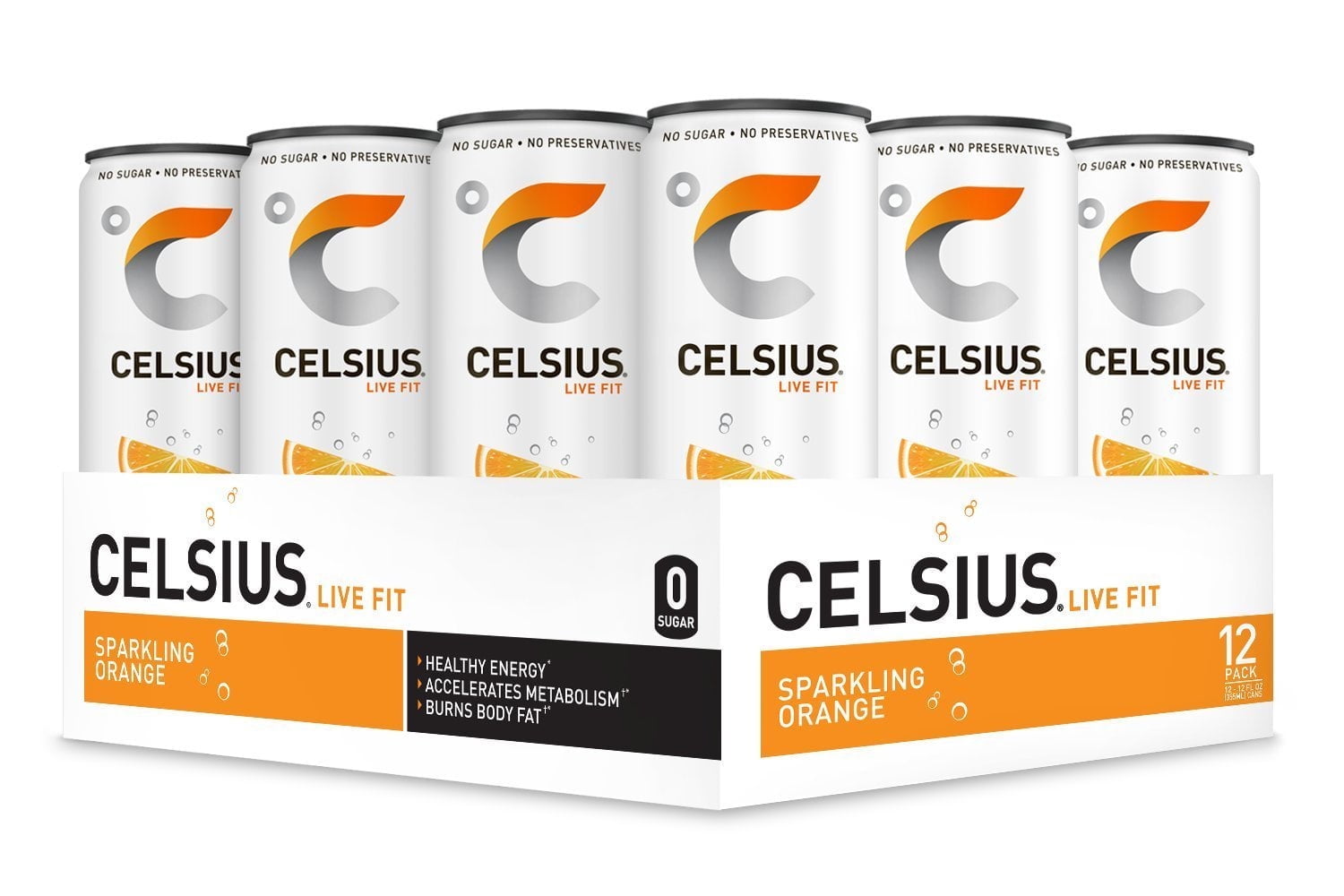 CELSIUS Sparkling Orange Fitness Drink, Pre-Workout Energy, Zero Sugar ...