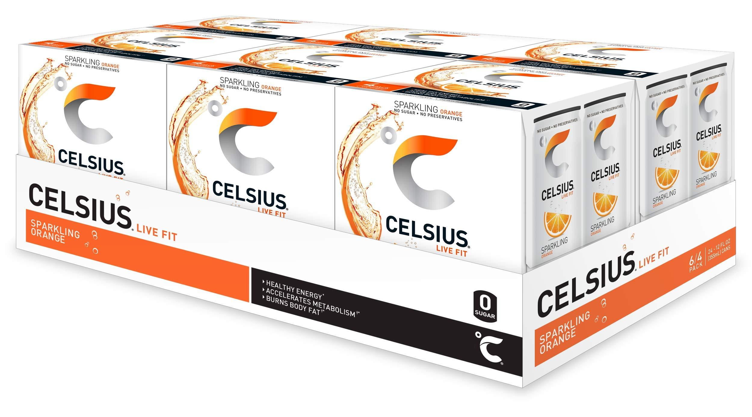 CELSIUS Sparkling Orange Fitness Drink, Zero Sugar, Slim Can 4-Packs ...