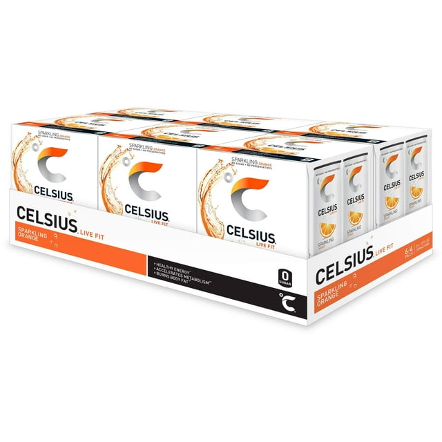 CELSIUS Sparkling Orange Fitness Drink, Zero Sugar, Slim Can 4-Packs ...
