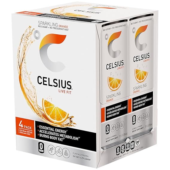 CELSIUS Sparkling Orange, Functional Essential Energy Drink 12 Fl Oz ...