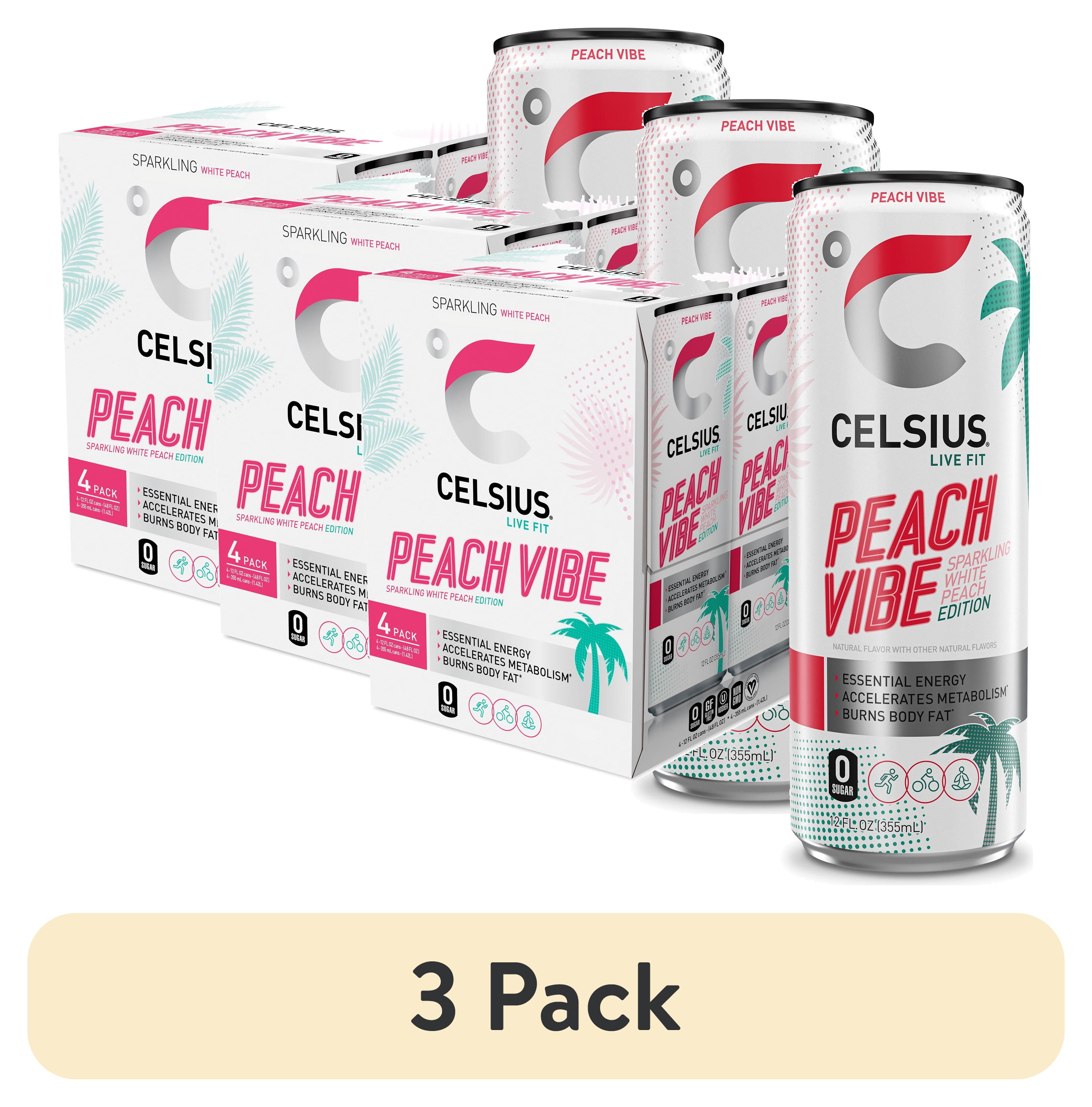 (3 pack) CELSIUS Sparkling Peach Vibe, Functional Essential Energy ...