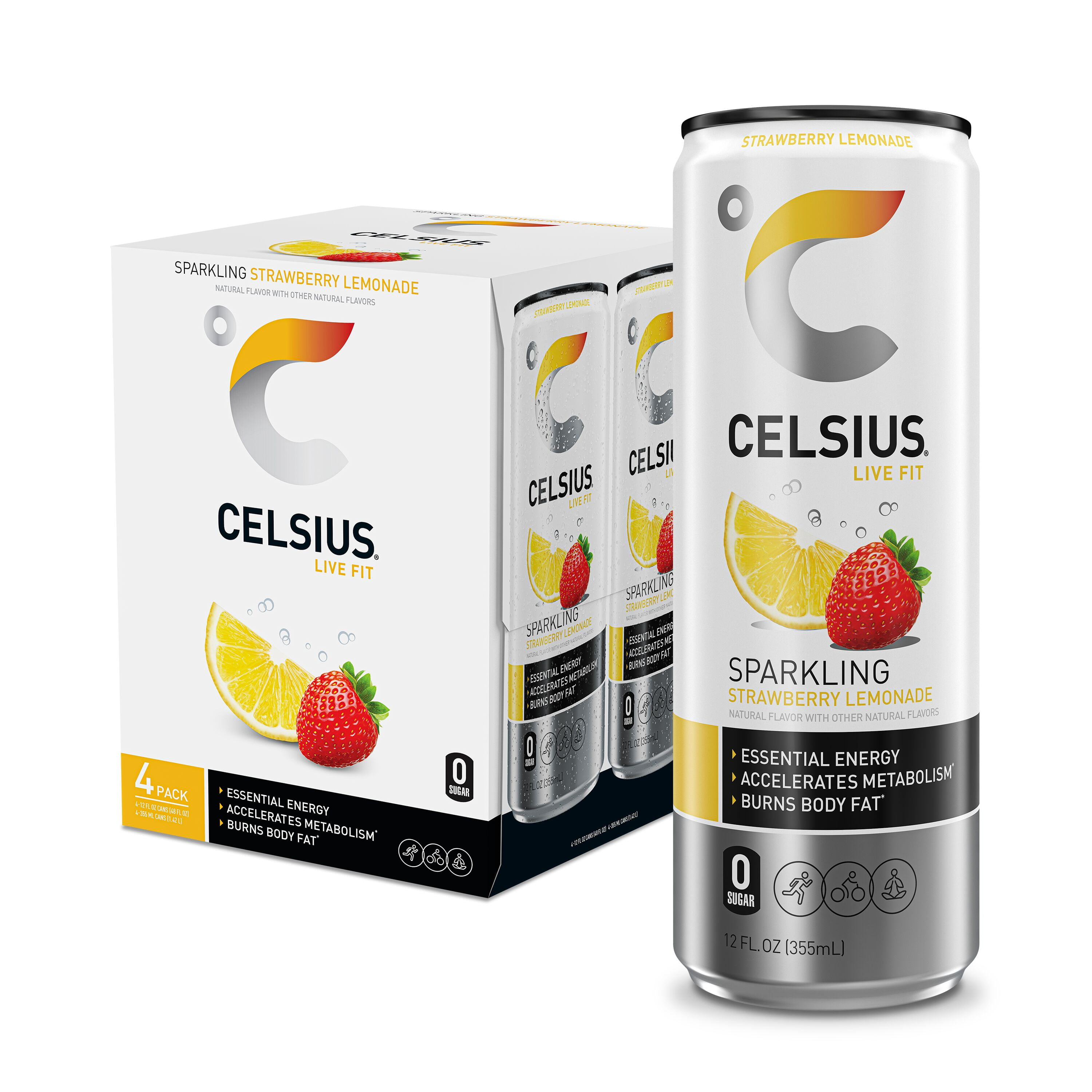 CELSIUS Sparkling Strawberry Lemonade, Functional Energy Drink 12 fl oz ...