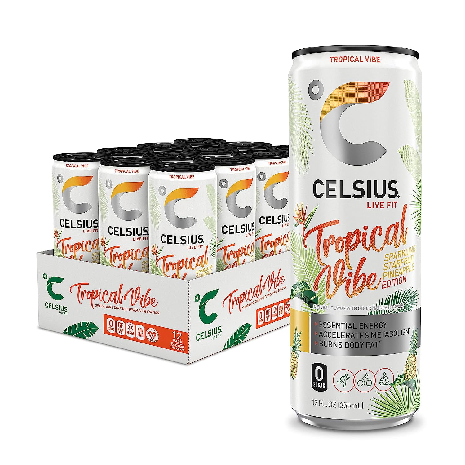 CELSIUS Sparkling Tropical Vibe, Functional Essential Energy Drink 12 ...
