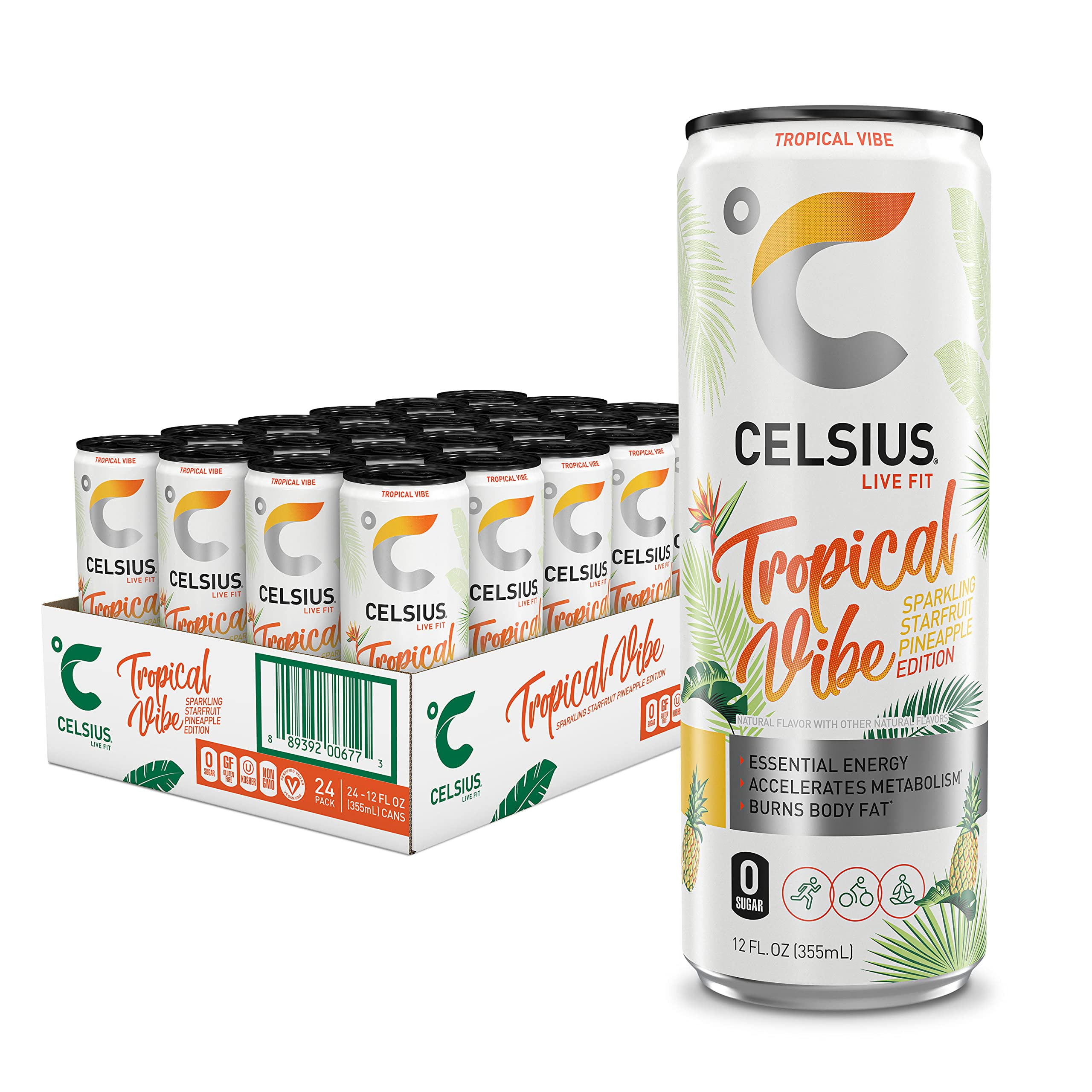 CELSIUS Sparkling Tropical Vibe, Functional Essential Energy Drink, 12 ...