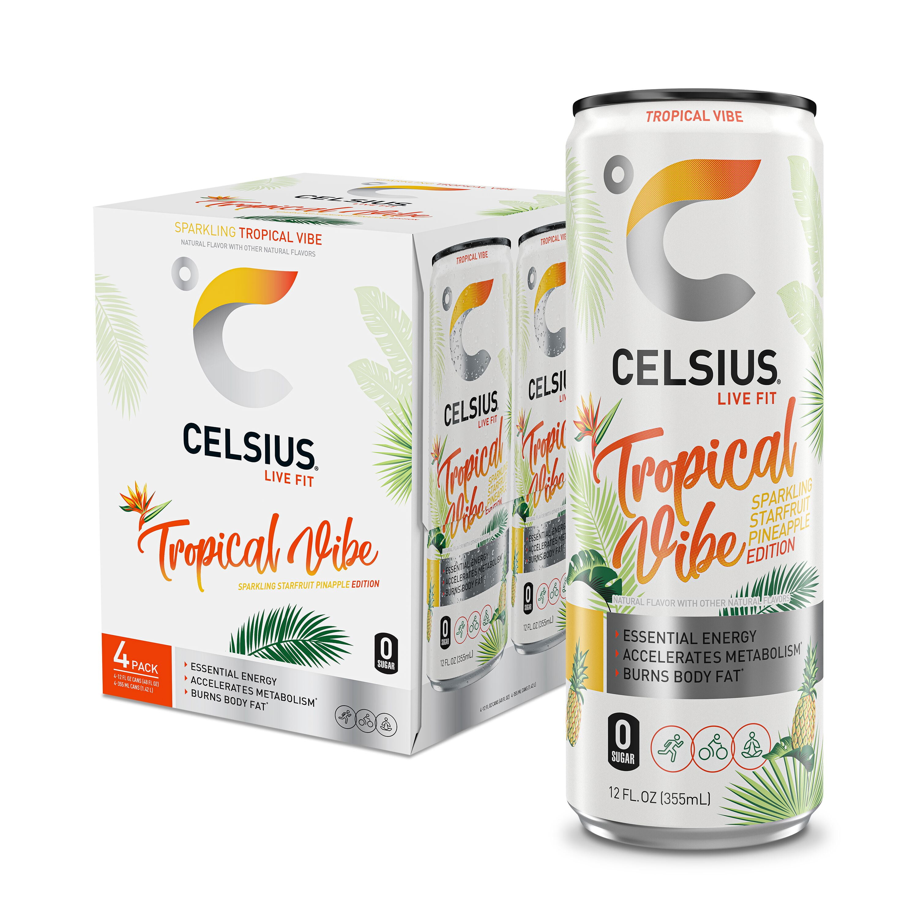 CELSIUS Sparkling Tropical Vibe, Pineapple Essential Energy Drink, 12 ...