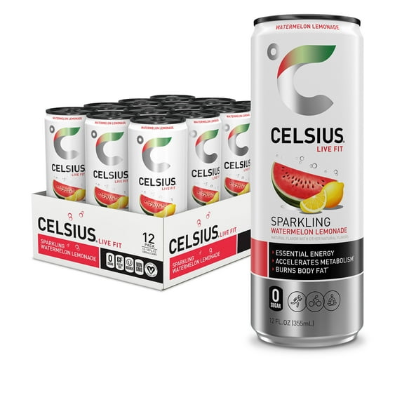 CELSIUS Sparkling Watermelon Lemonade, Functional Energy Drink 12 fl oz ...