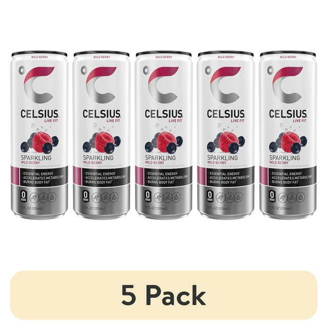 (5 pack) CELSIUS Sparkling Wild Berry, Functional Essential Energy ...