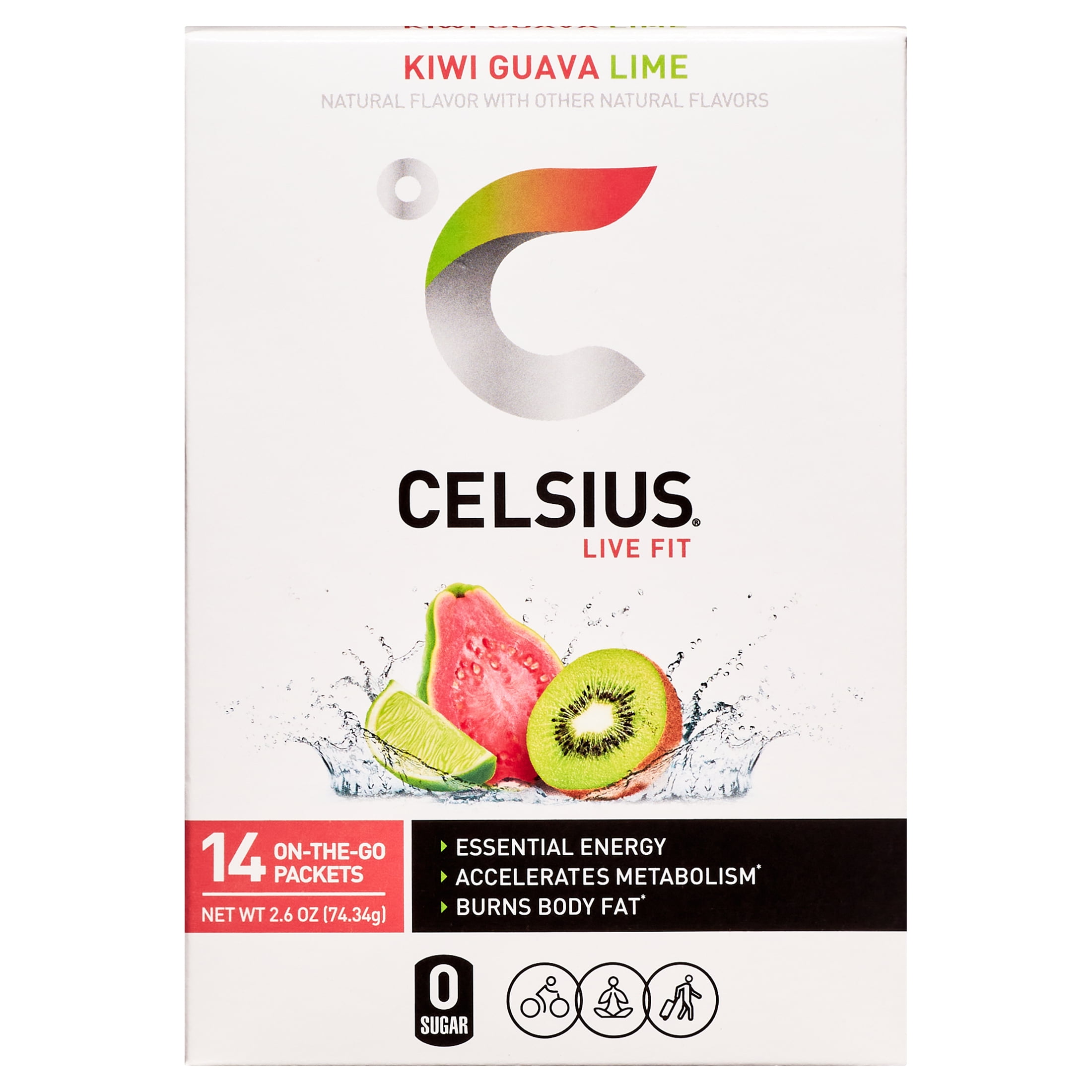 CELSIUS on-the-go Essential Energy Drink Mix, Kiwi Guava Lime (14 Stick ...