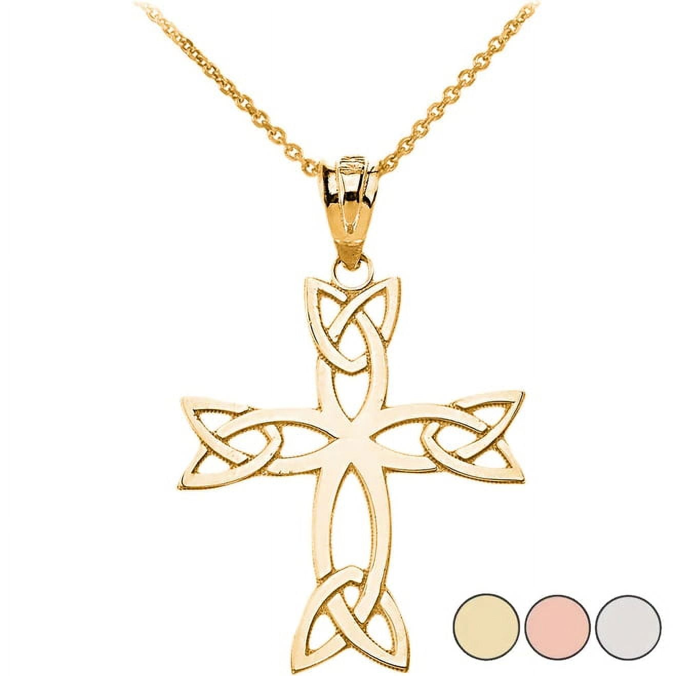 CELTIC TRINITY CROSS PENDANT NECKLACE IN SOLID GOLD (YELLOW/ROSE/WHITE ...
