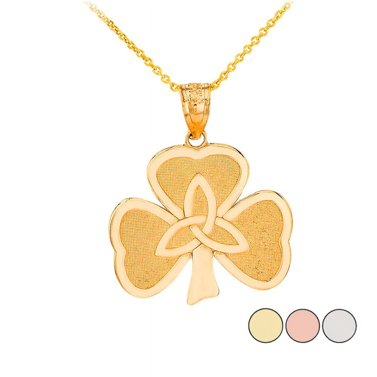 CELTIC TRINITY KNOT SHAMROCK PENDANT NECKLACE IN GOLD (YELLOW/ ROSE ...
