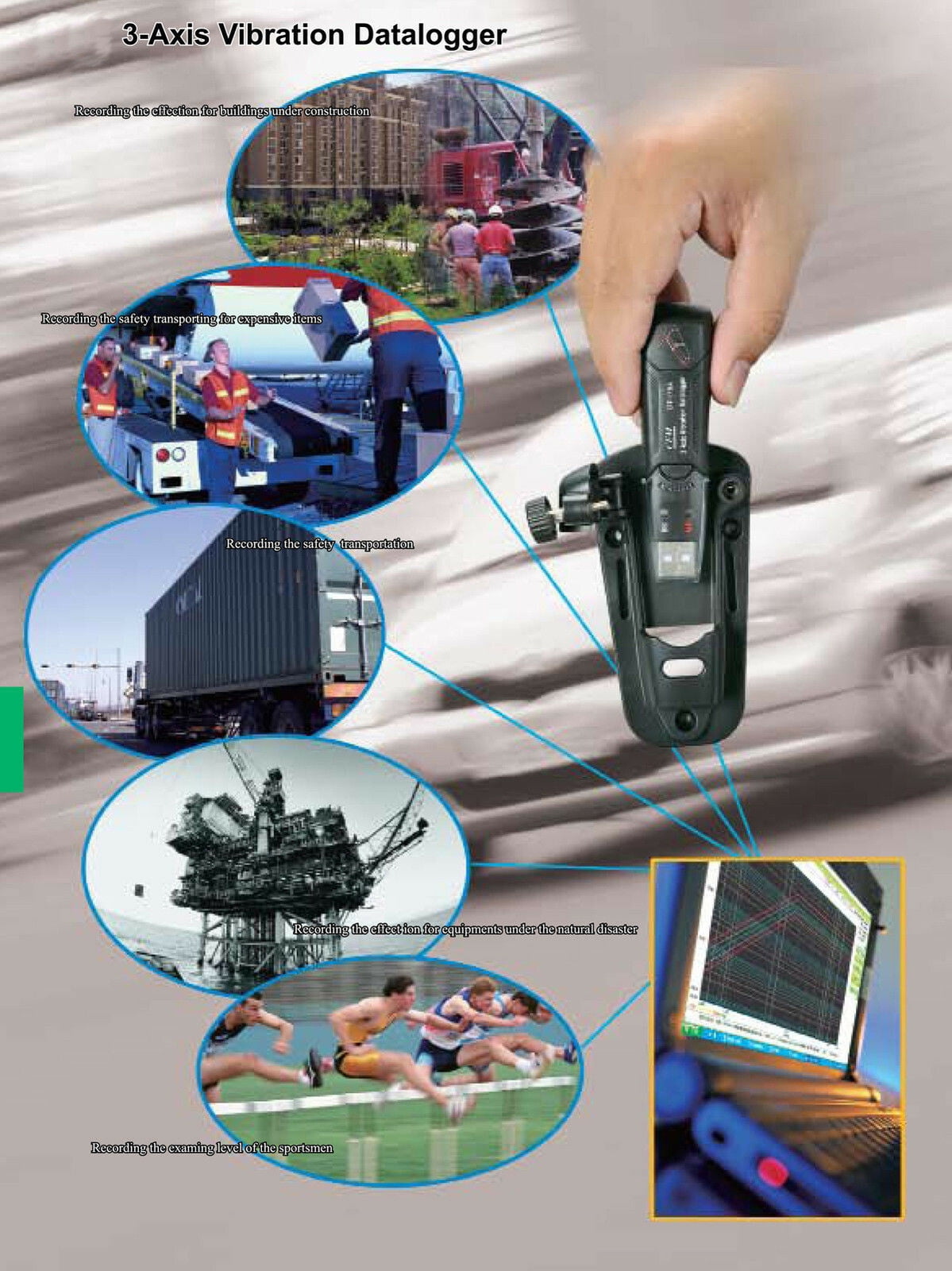 CEM DT-178A 18g 3-Axis Vibration DataLogger Accelerometer 4 Mb Memory ...