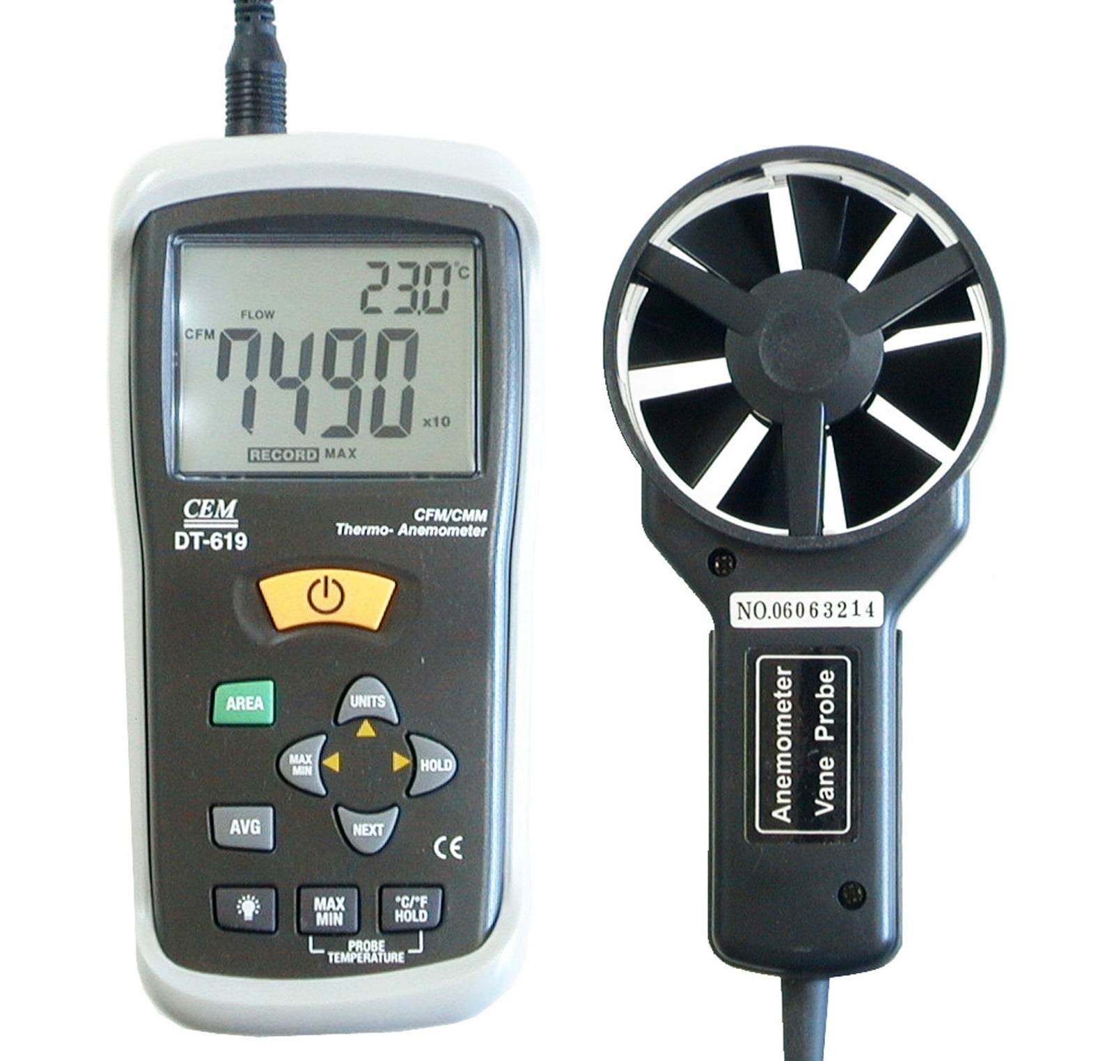 CEM DT-619 Thermo Anemometer Vane Wind Speed CFM CMM Air Flow ...